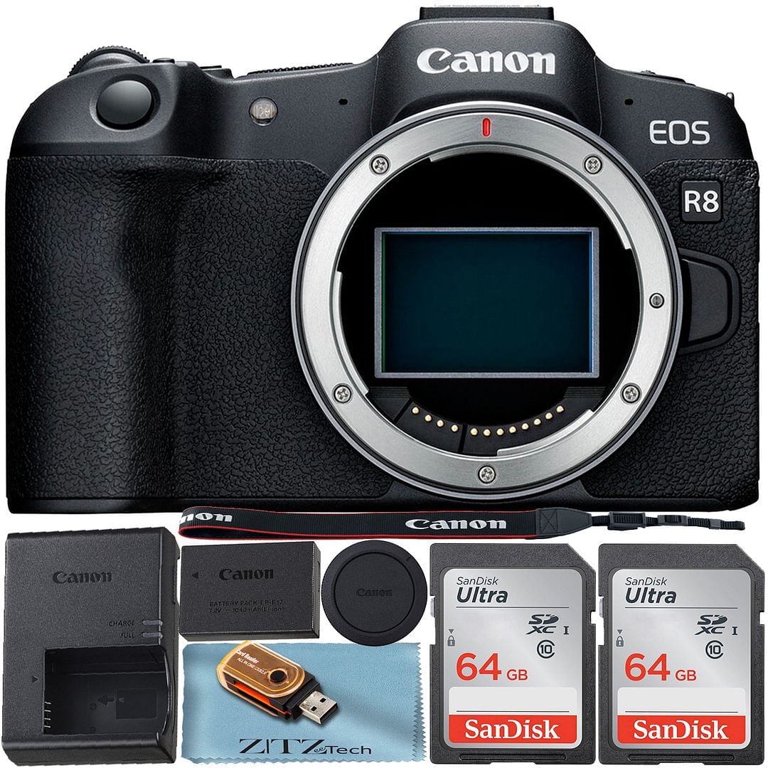 Canon EOS R8 Mirrorless Camera (Body Only) Full-Frame CMOS Sensor with 2 Pack SanDisk 64GB ...