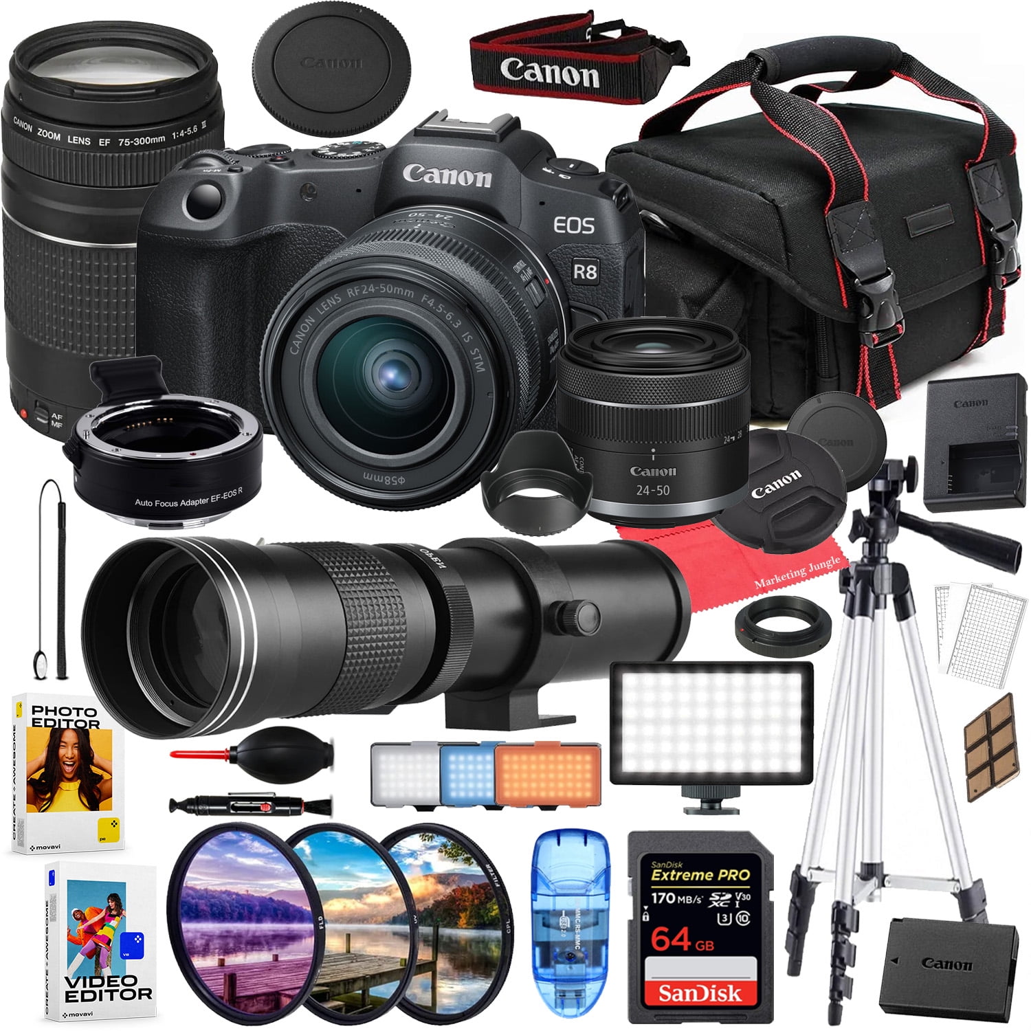 Canon EOS R8 Mirrorless Camera with RF 24-50mm & EF 75-300mm Lens ...