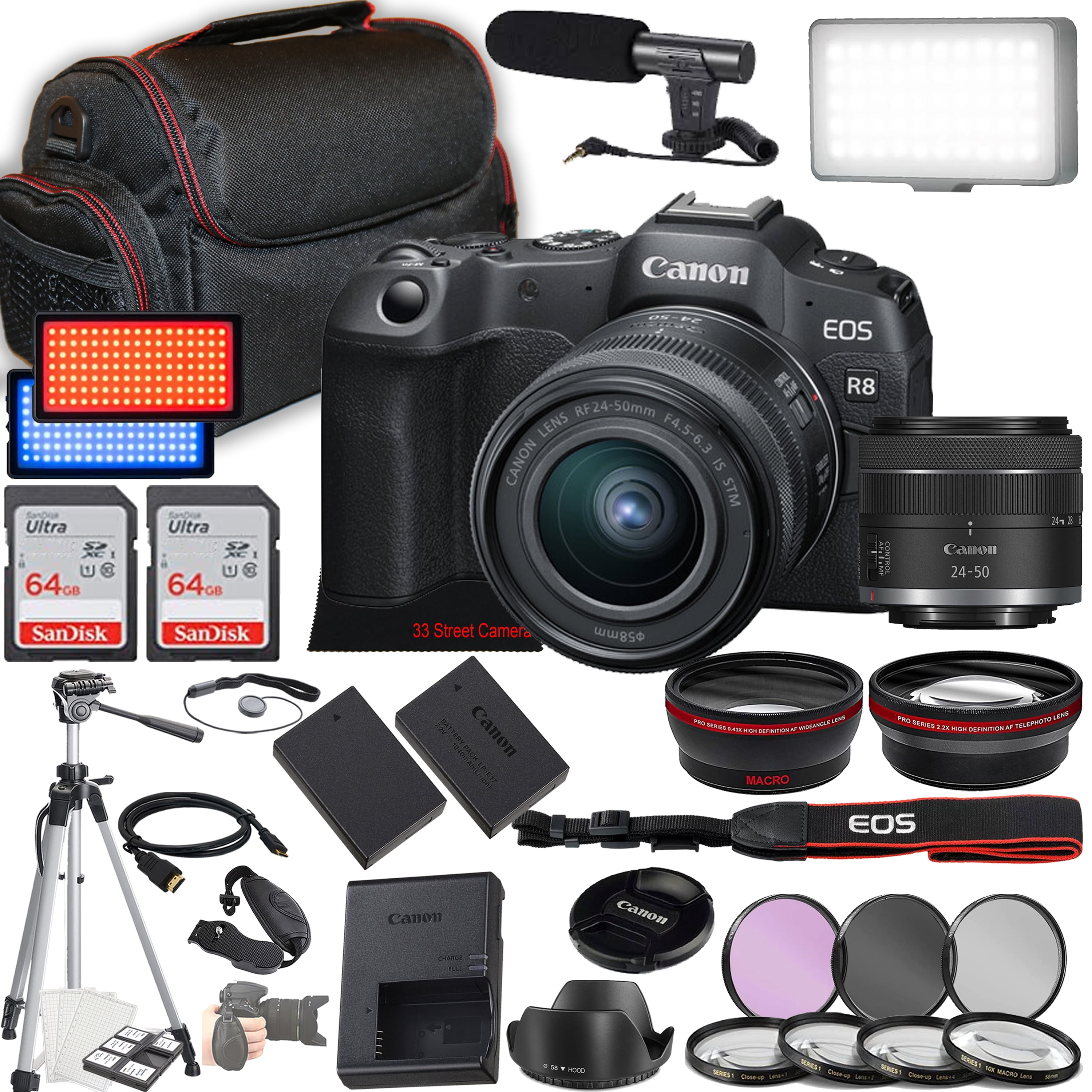 Canon EOS R8 Mirrorless Camera w/RF 24-50mm f/4.5-6.3 IS STM Lens + 2X ...