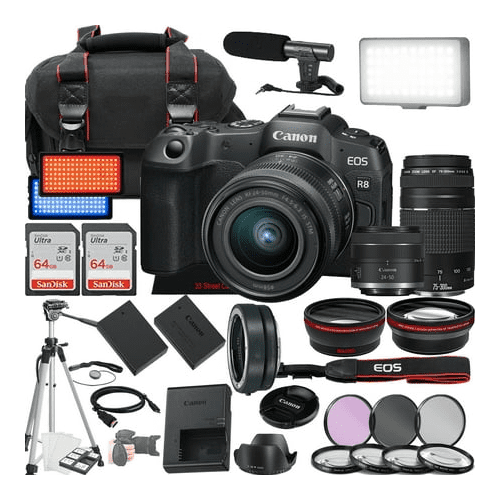 Canon EOS R8 Mirrorless Camera Kit w/ RF 24-50mm & EF 75-300mm Lenses ...
