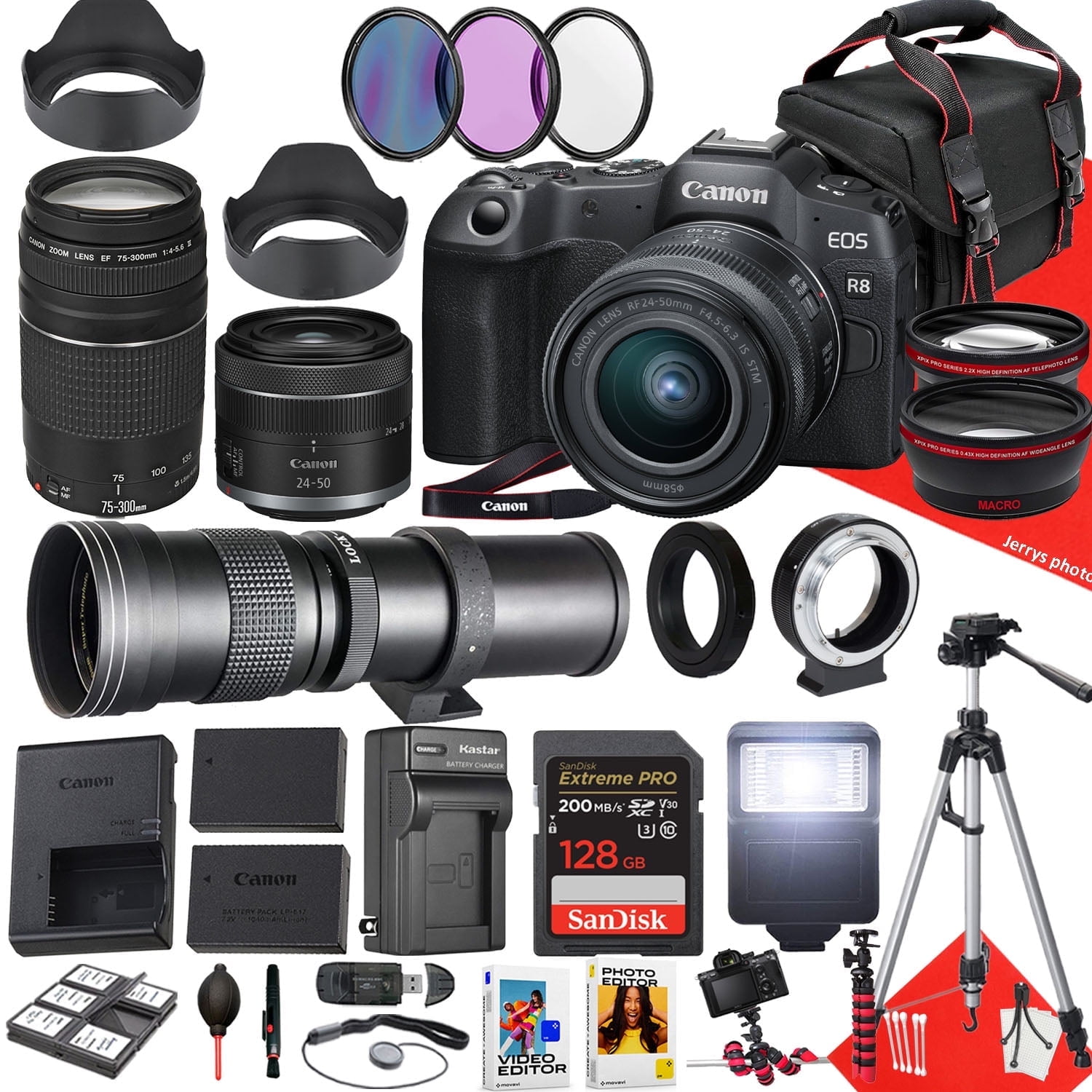 Canon EOS R8 Full Frame Mirrorless Camera Kit with 24-50mm, 75-300mm ...