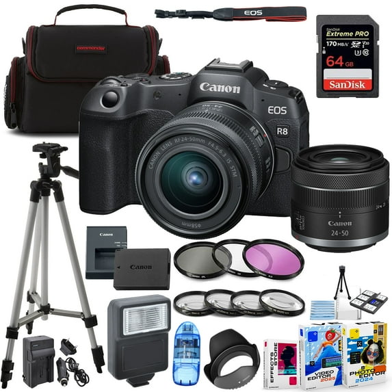 Canon EOS R8 Mirrorless Camera with 24-50mm Lens Bundle + 64GB Extreme ...