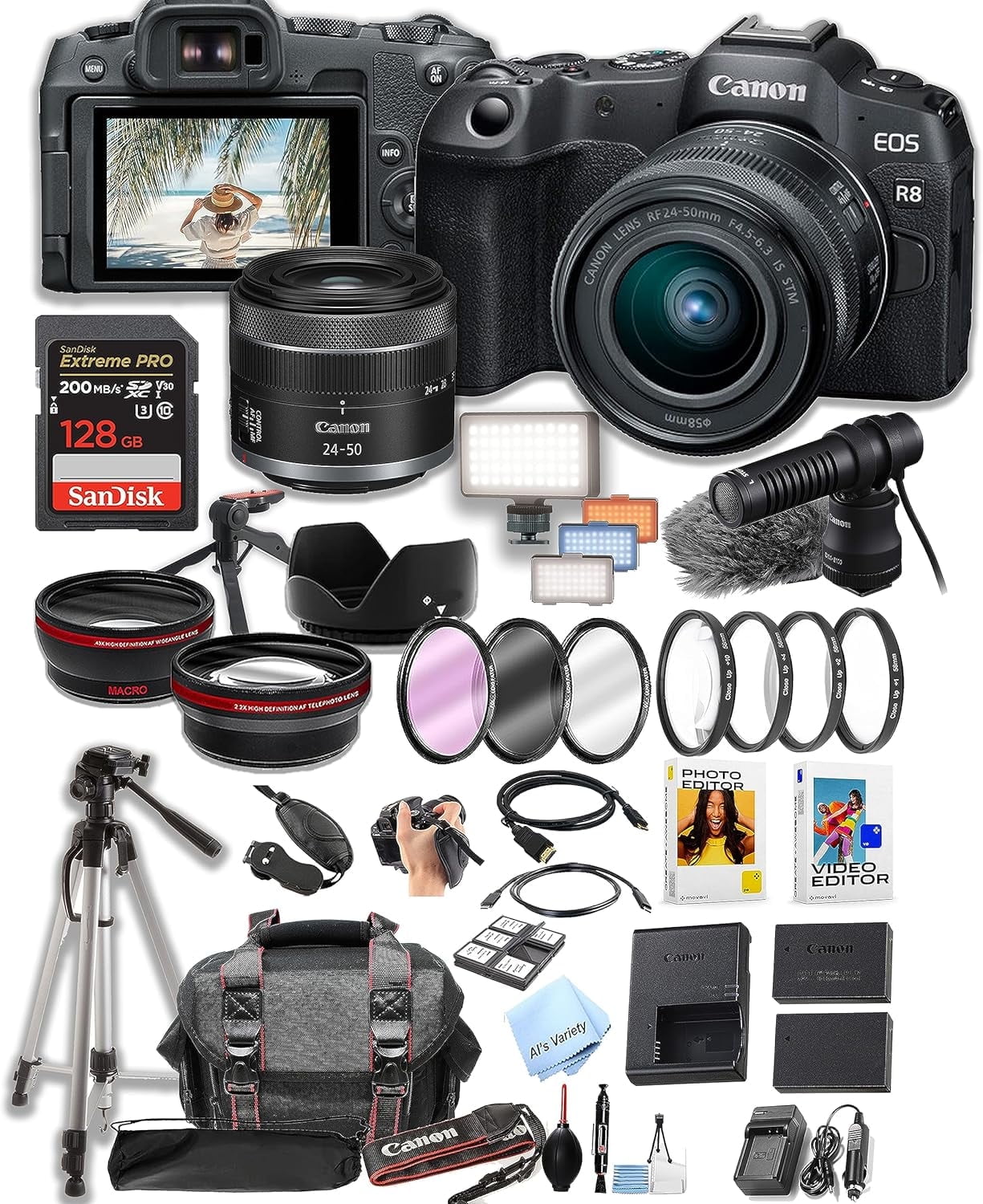 Canon EOS R8 Mirrorless with RF 24-50mm F/4.5-6.3 STM Lens, 128GB SD ...