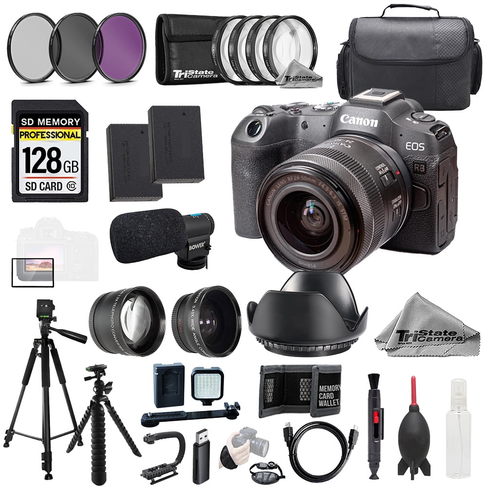 Canon EOS R8 + RF 24-50mm IS STM Lens + Mic +128GB + 9 PC Filtr-MEGA ...