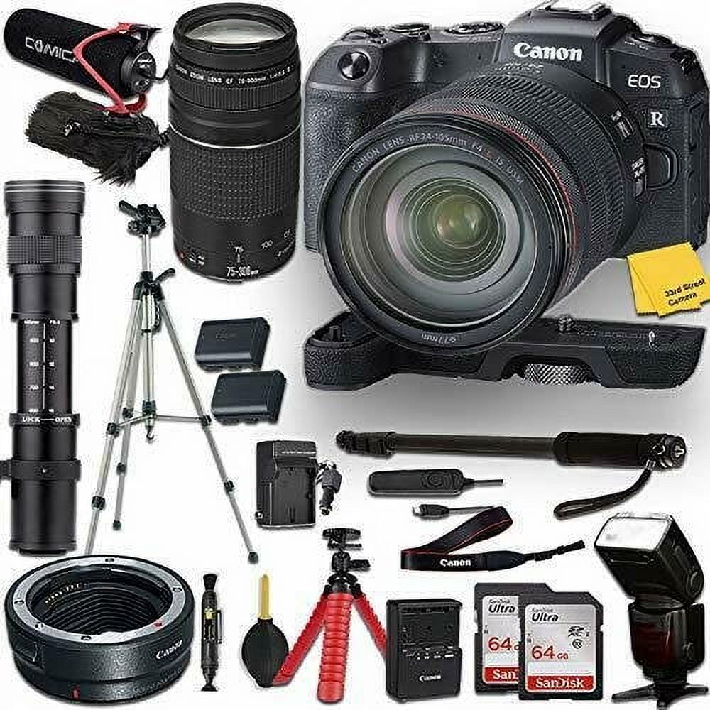 Canon EOS RP Mirrorless DSLR Camera and 3 Lenses + Pro Accessory Kit ...