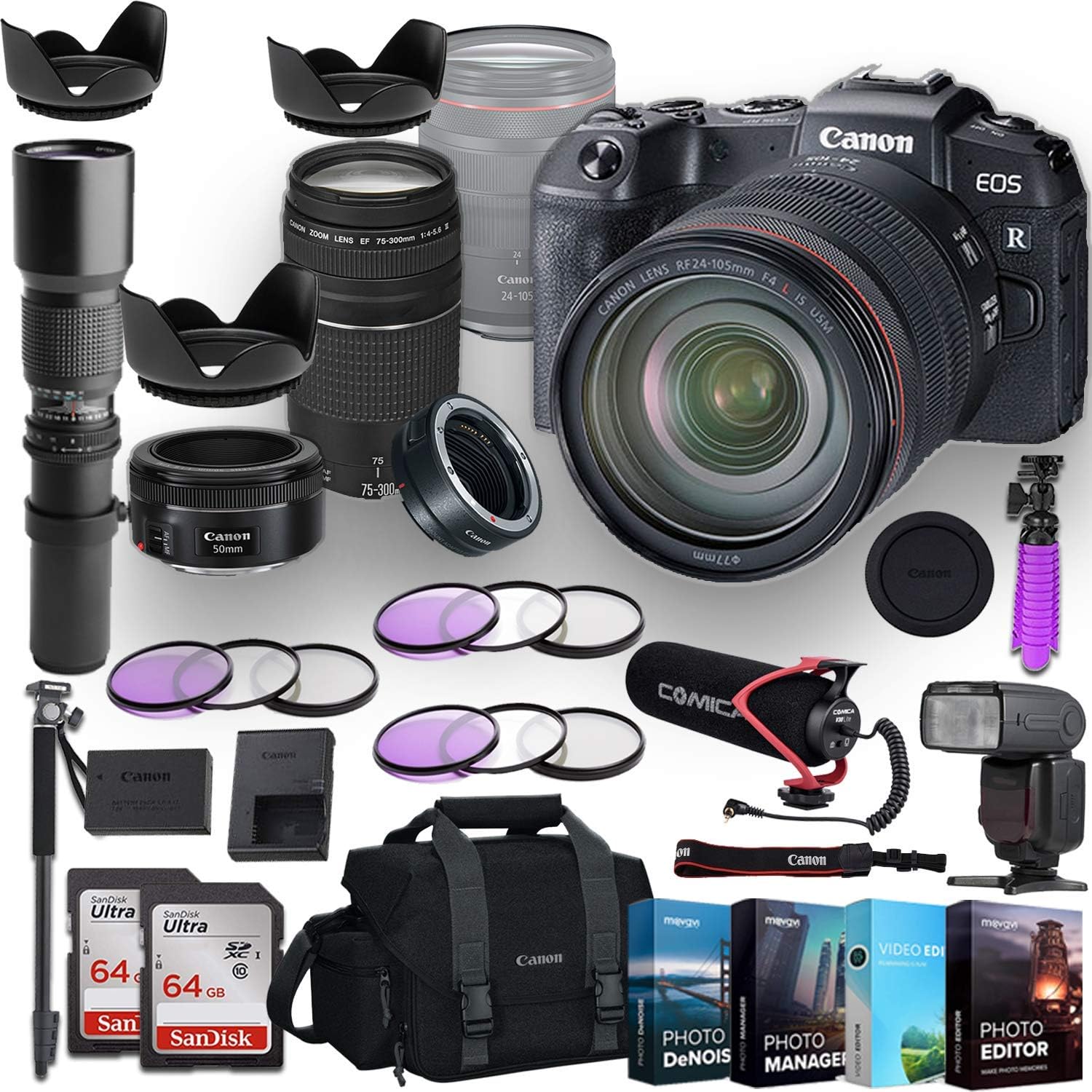 Canon EOS RP Mirrorless Digital Camera w/ 4 Lenses + Canon Adapter ...