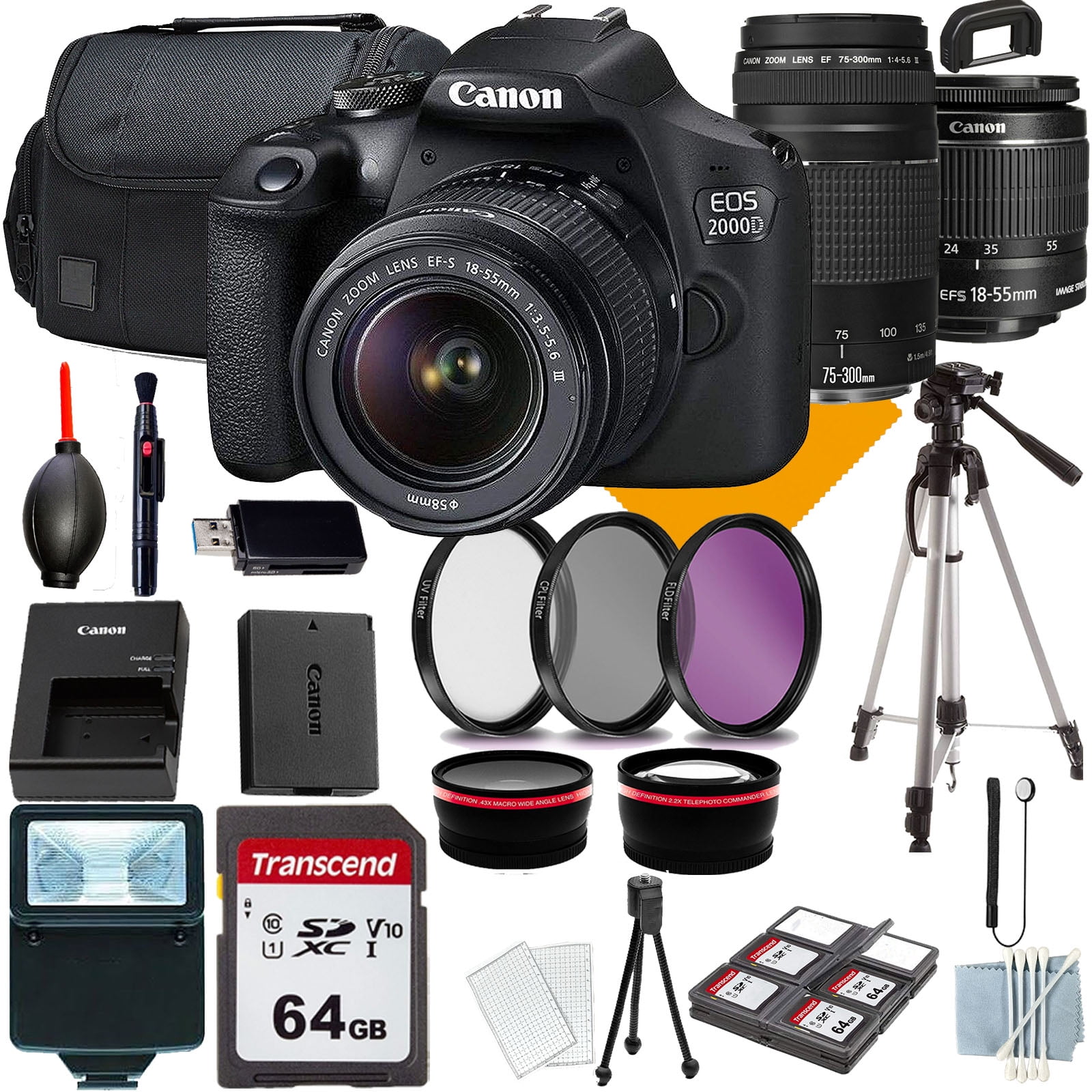 Canon EOS Rebel 2000D DSLR Camera Bundle with 18-55mm & 75-300mm Lens ...