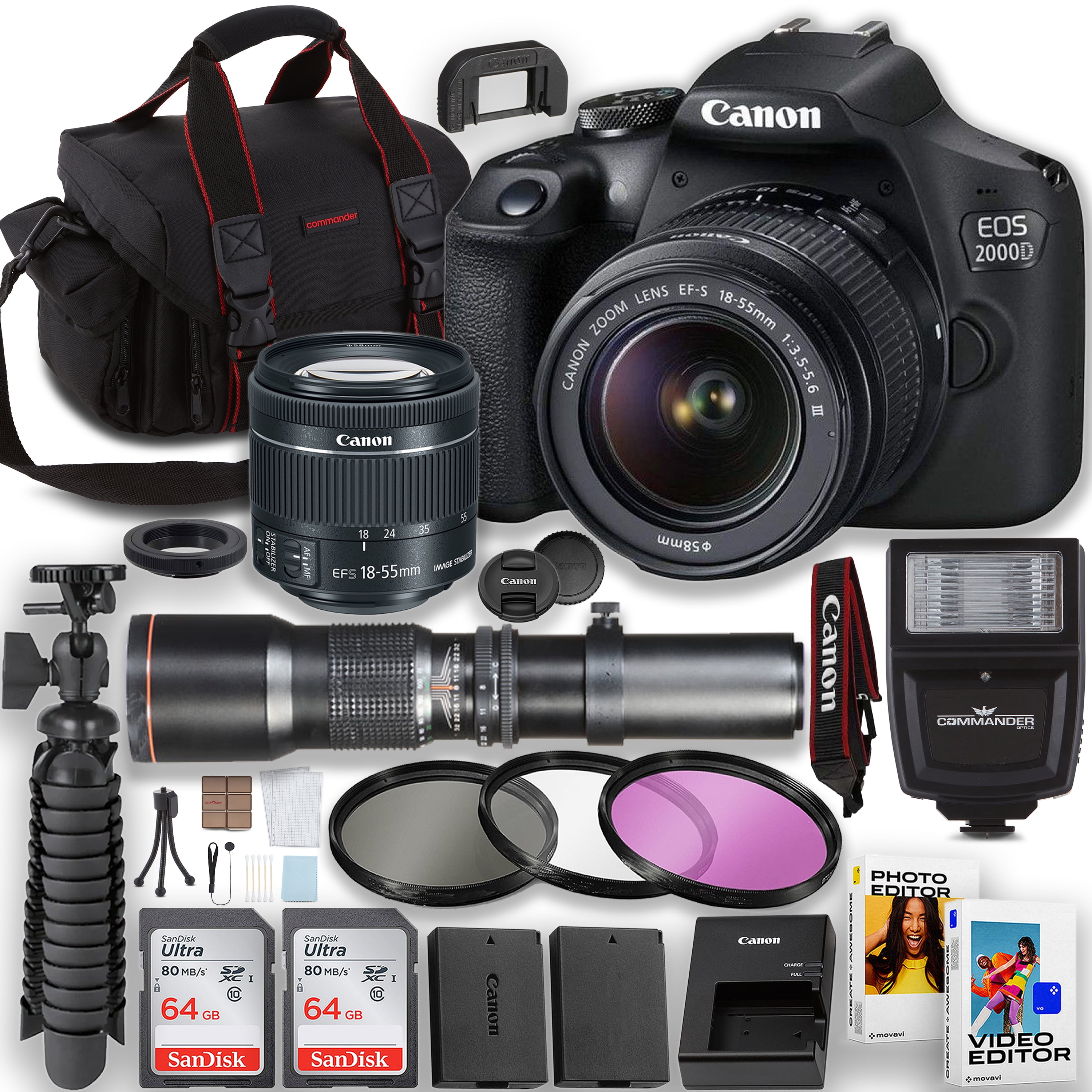 Canon EOS Rebel 2000D / T7 DSLR Camera with EF-S 18-55mm Lens and 500mm ...