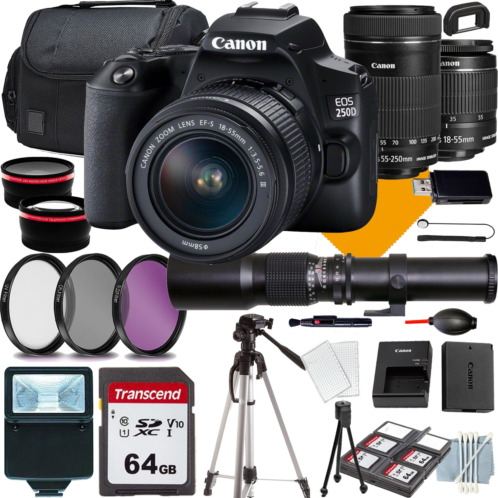 Canon EOS Rebel 250D Camera with 18-55mm+Canon EF-S 55-250mm f/4-5.6 IS ...