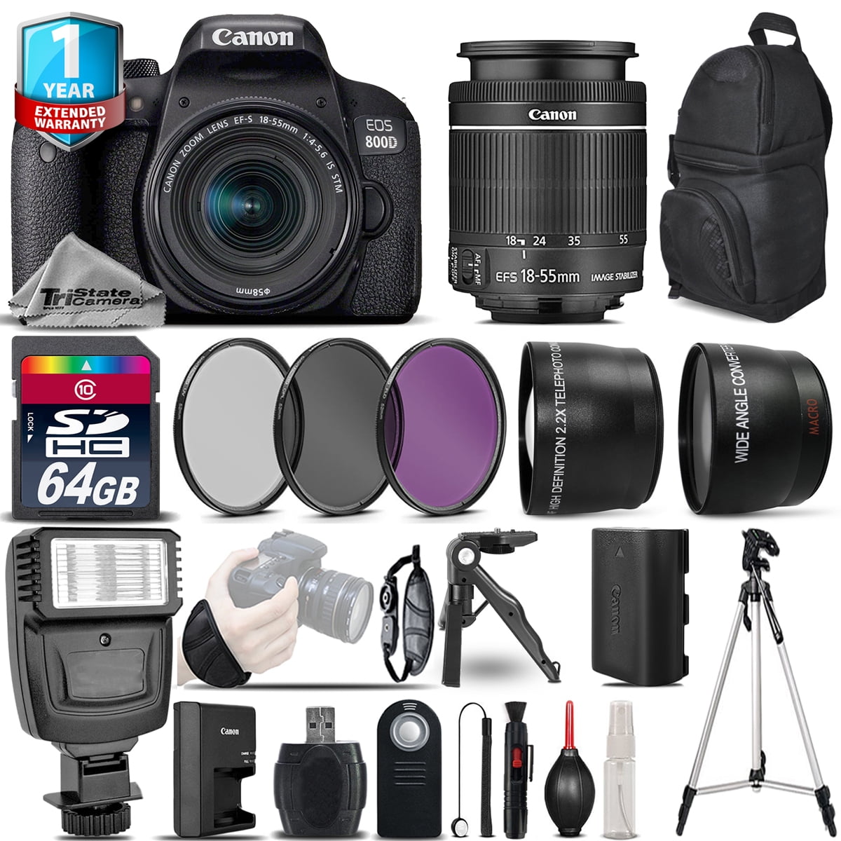 Canon EOS Rebel 800D DSLR Camera + 18-55mm IS STM +1yr Warranty ...