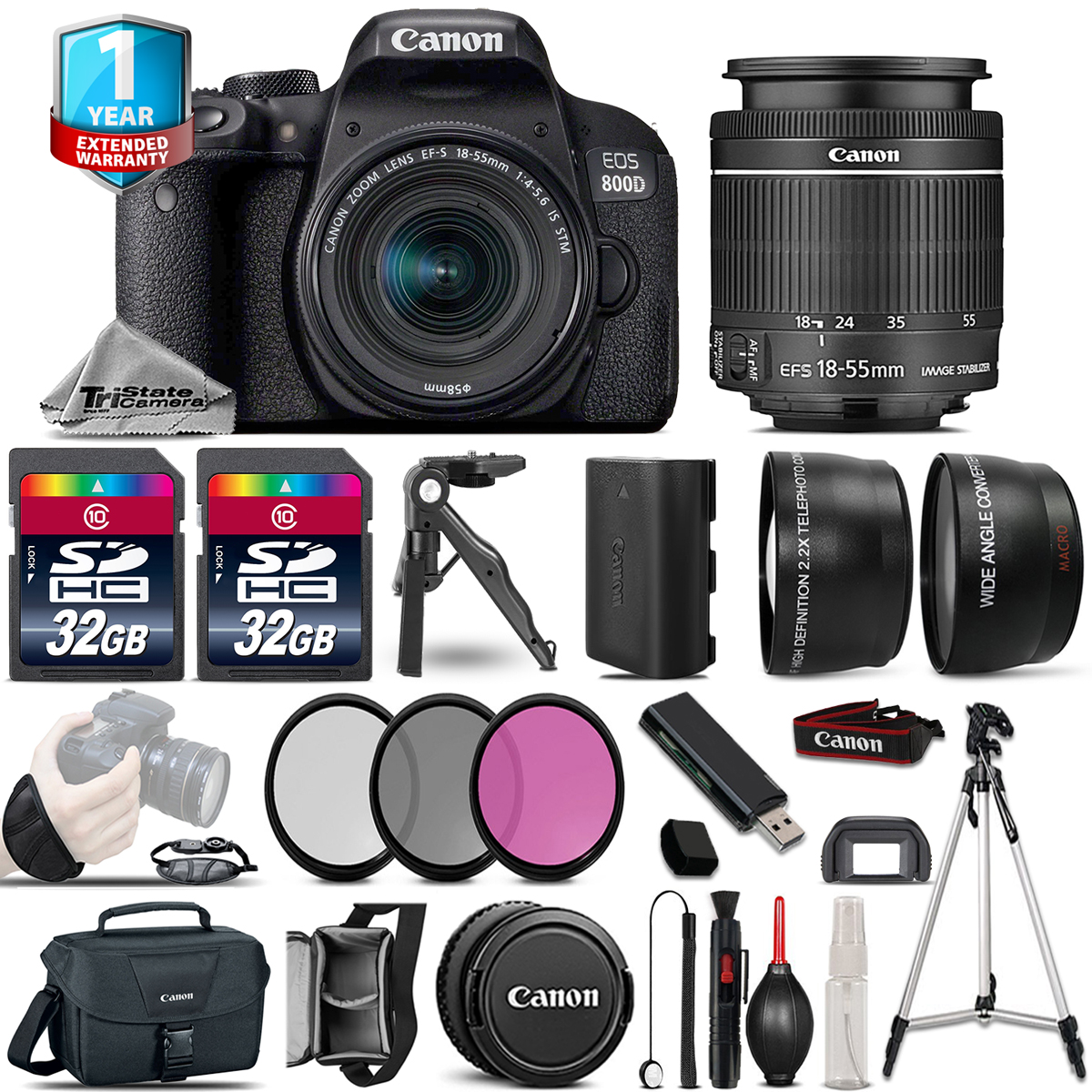 Canon EOS Rebel 800D DSLR Camera + 18-55mm IS STM - 3 Lens Kit + 32GB ...