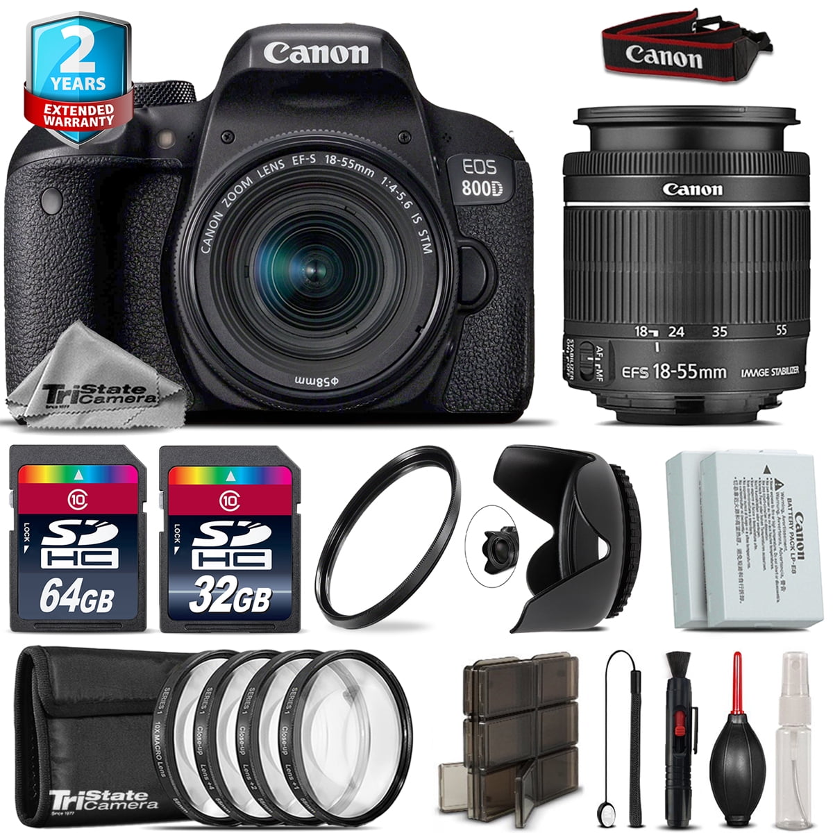 Canon EOS Rebel 800D T7i + 18-55mm IS STM + 4PC Macro Kit + Extra ...