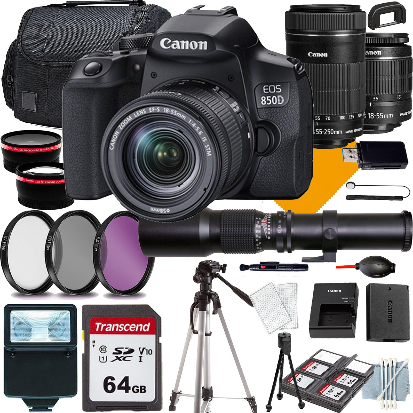 Canon EOS Rebel 850D Camera with 18-55mm+Canon EF-S 55-250mm f/4-5.6 IS ...