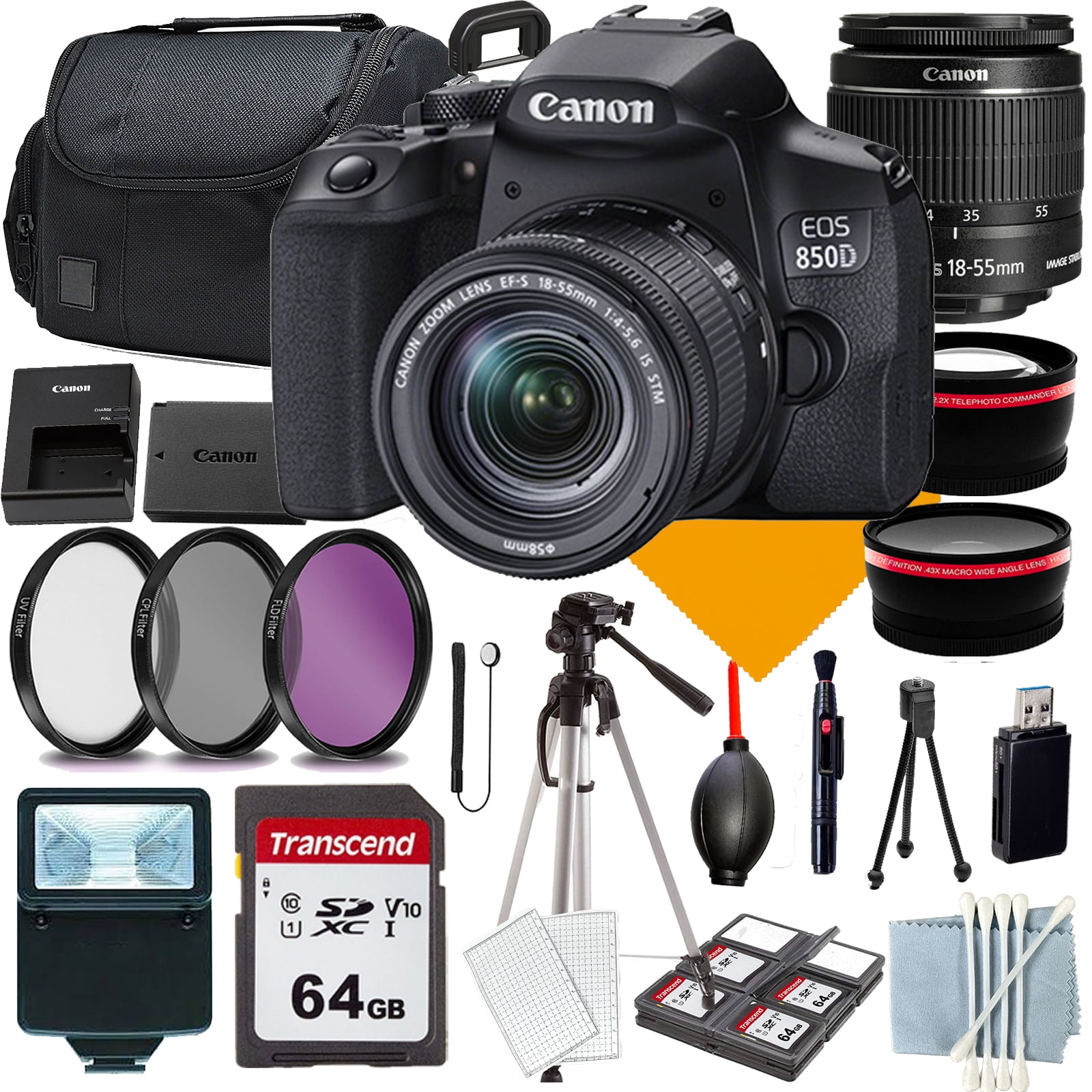 Canon EOS Rebel 850D Camera with 18-55mm+COMMANDER Starter Kit+Lens ...