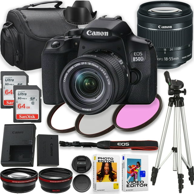 Canon EOS Rebel 850D / T8i DSLR Camera w/ EF-S 18-55mm Lens + 2Pc 64GB ...