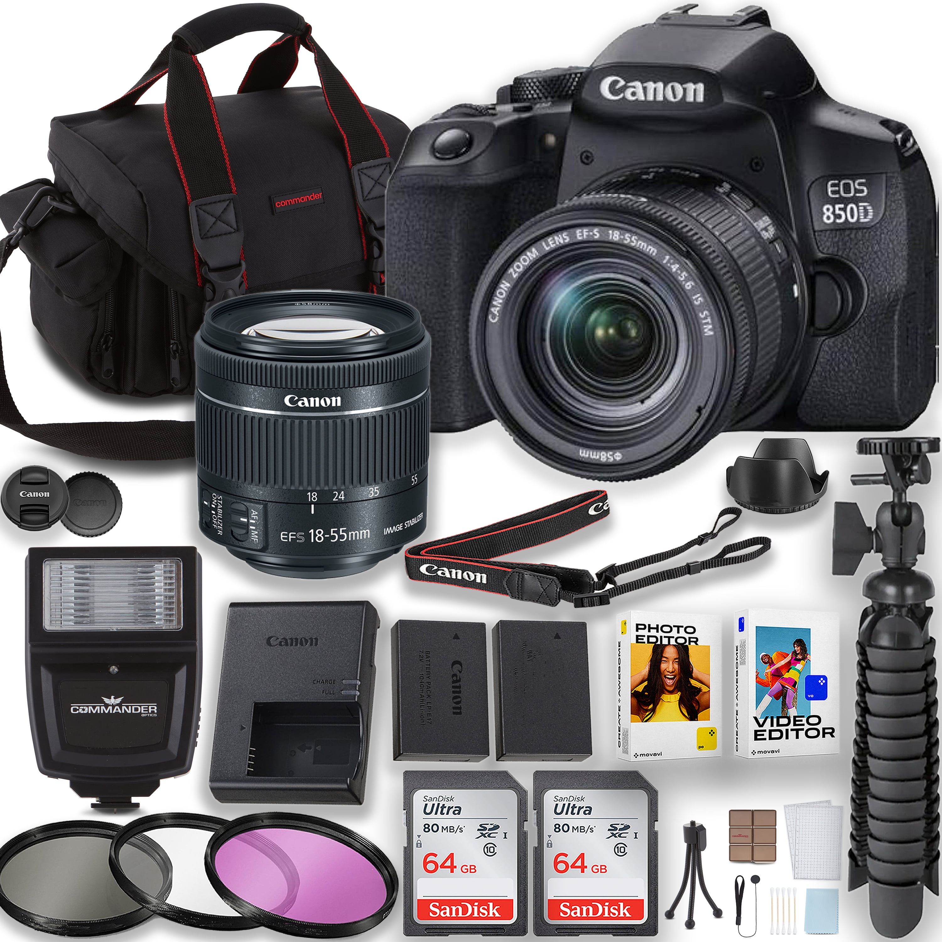 Canon EOS Rebel 850D / T8i DSLR Camera with EF-S 18-55mm Lens + 2pc ...