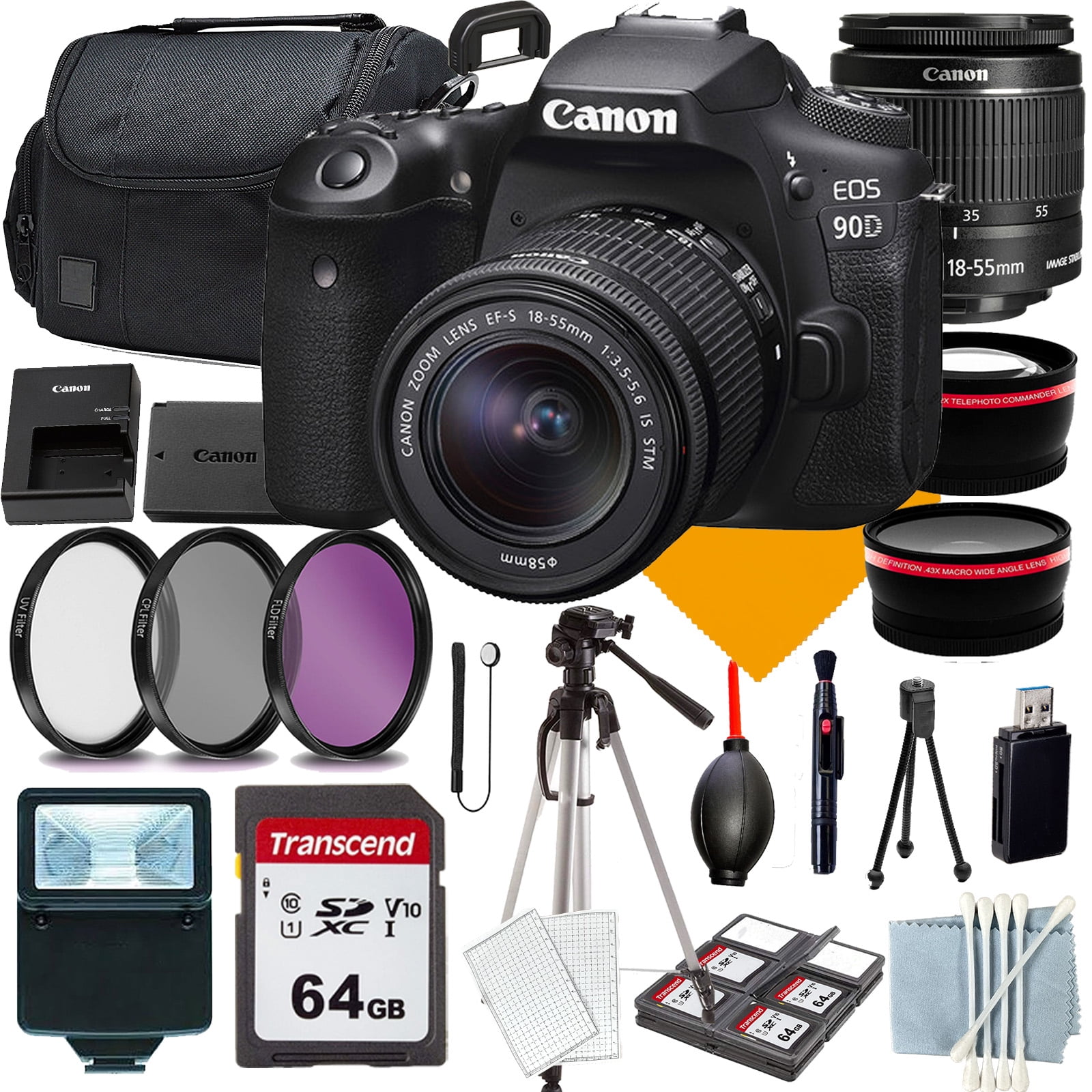 Canon EOS 90D DSLR Camera with 18-55mm Lens, Starter Kit, Filters, Case ...