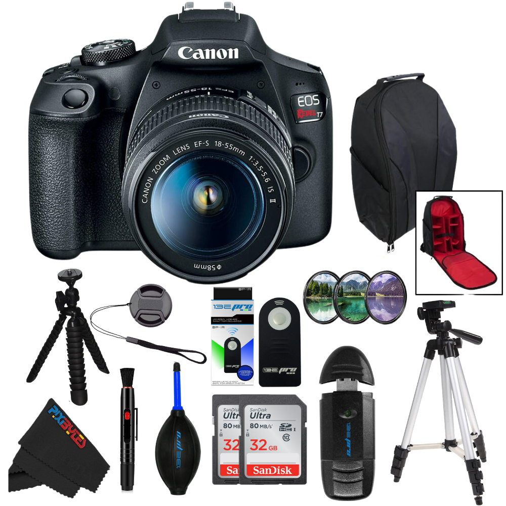 Canon EOS Rebel Camera T7 EF-S 18-55mm IS II - PixiBytes Advanced Kit ...