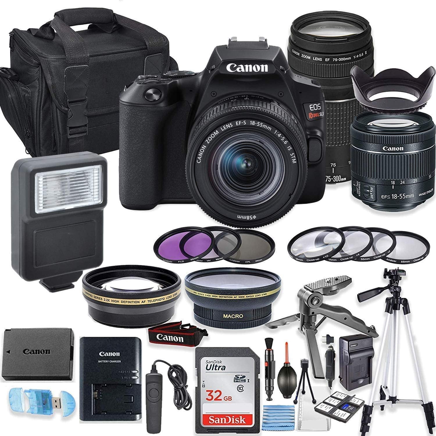 Canon EOS Rebel SL3 DSLR Camera Bundle: 18-55mm & 75-300mm Lenses, 32GB ...