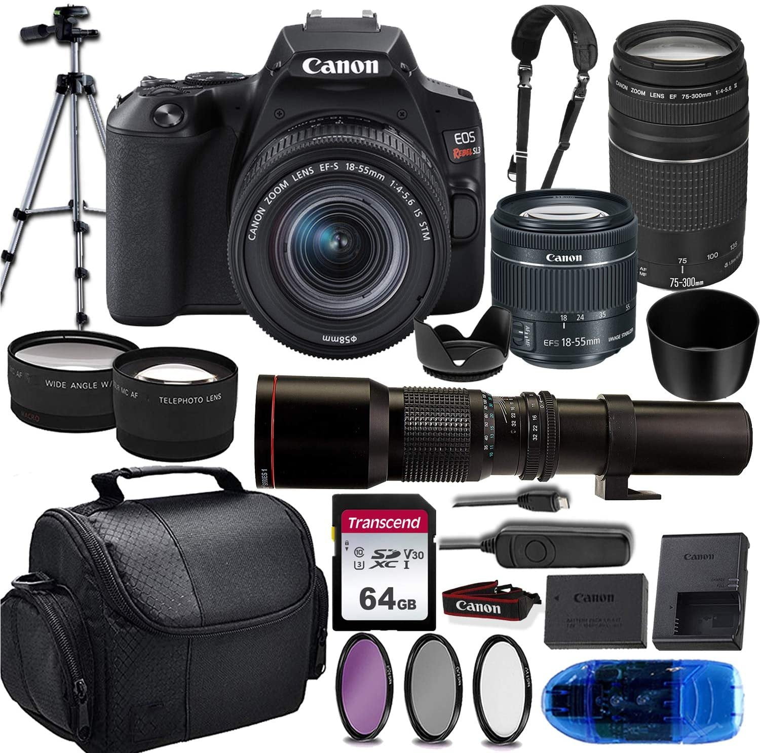 Canon EOS Rebel SL3 DSLR Camera & 18-55mm STM + 75-300mm III & 500mm ...