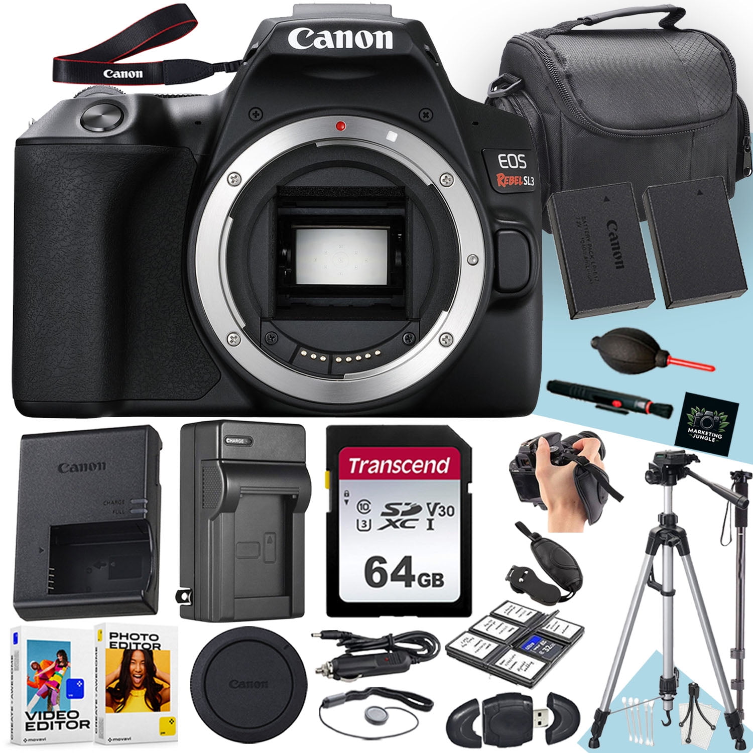 Canon EOS Rebel SL3 DSLR Camera (Body Only) + 64 GB Memory + Tripod ...