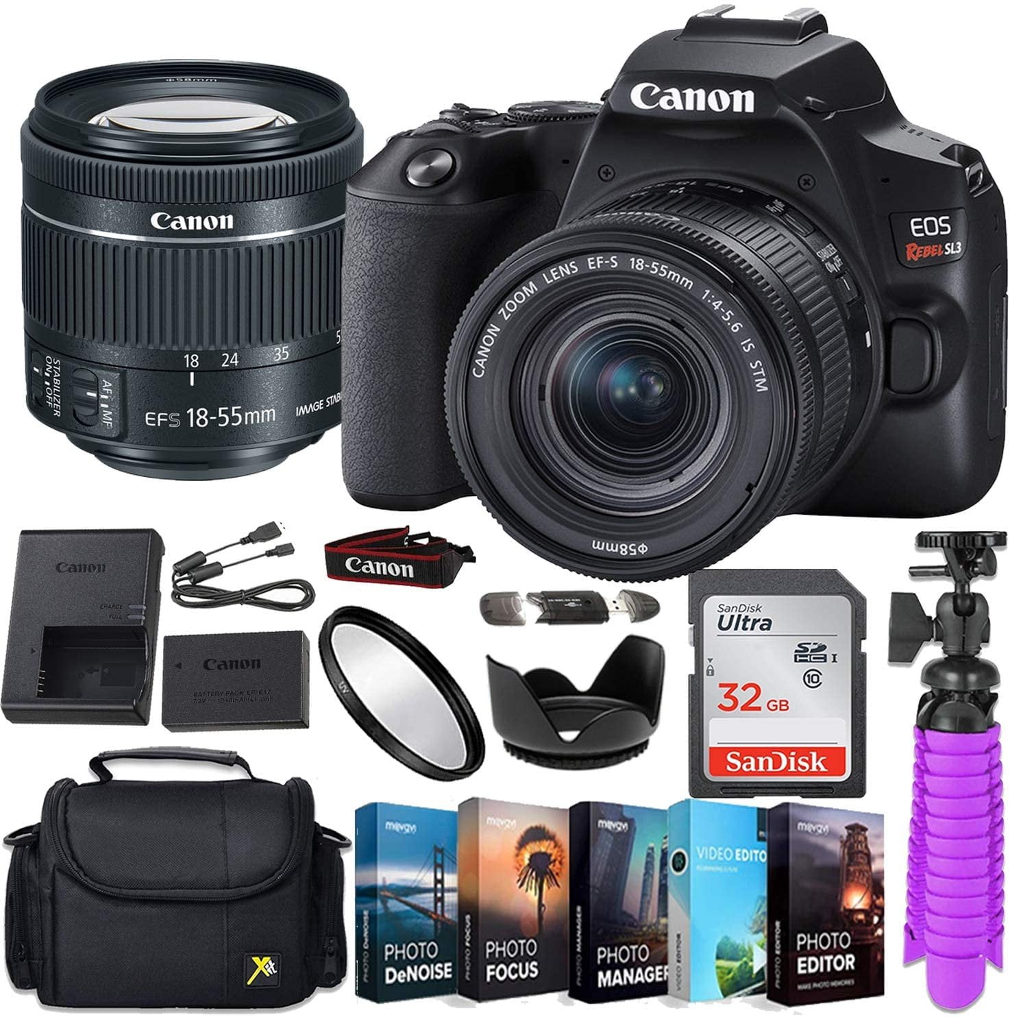 Canon EOS Rebel SL3 DSLR Camera -18-55mm Lens, 32GB Sandisk, Spider ...