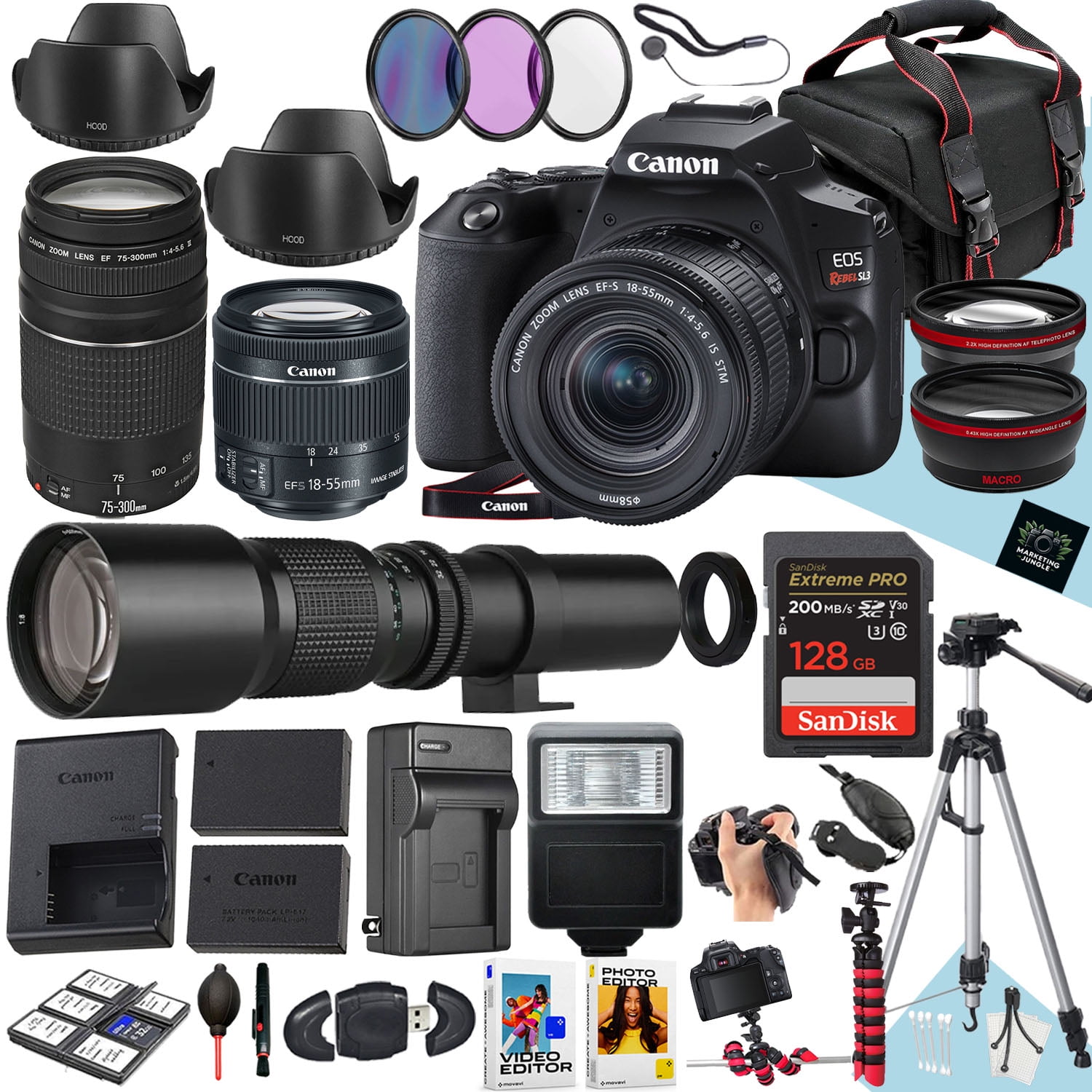 Canon EOS Rebel SL3 DSLR Camera With EF-S 18-55mm f/4-5.6 IS STM, EF 75 ...