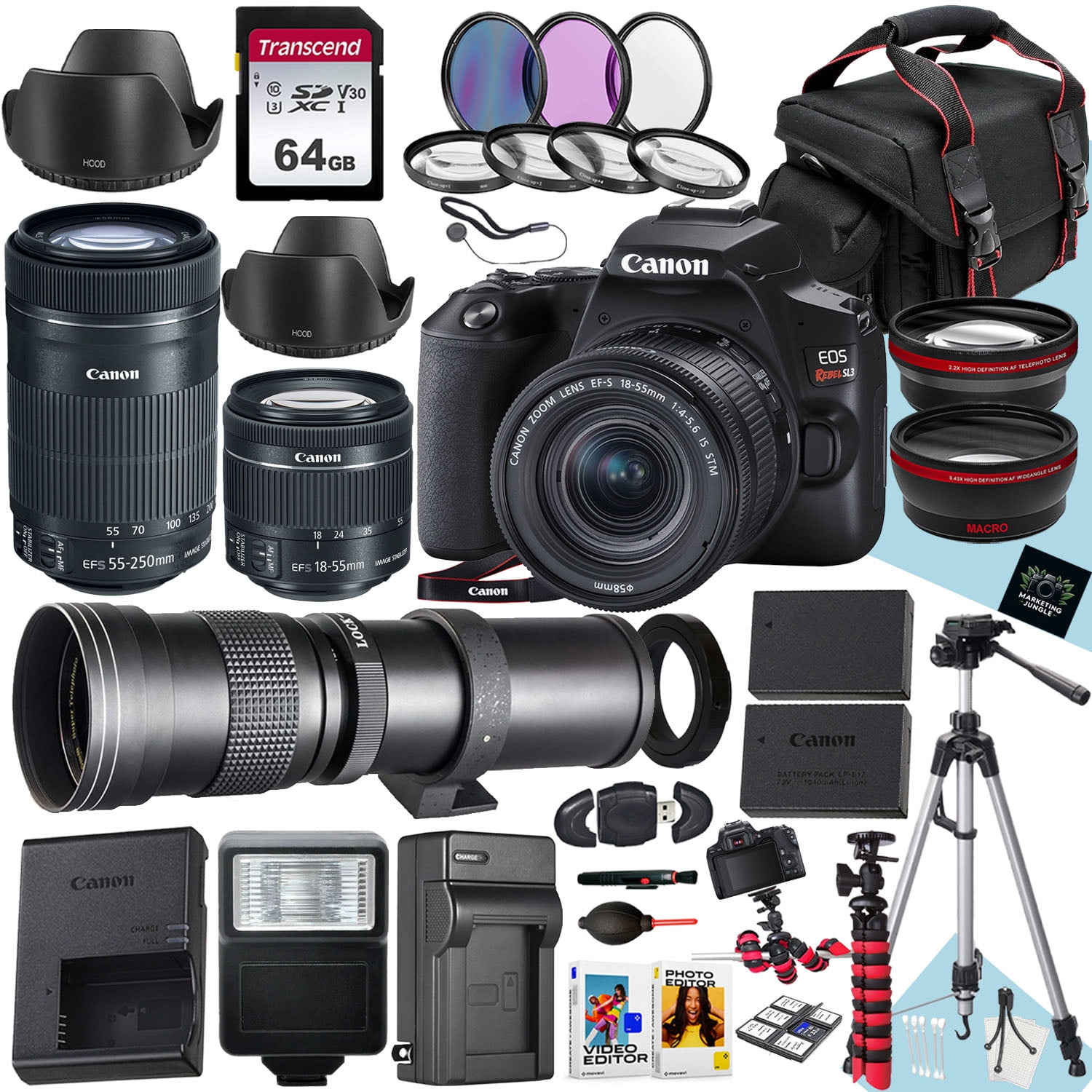 Canon EOS Rebel SL3 DSLR Camera With EF-S 18-55mm f/4-5.6 IS STM, EF-S ...