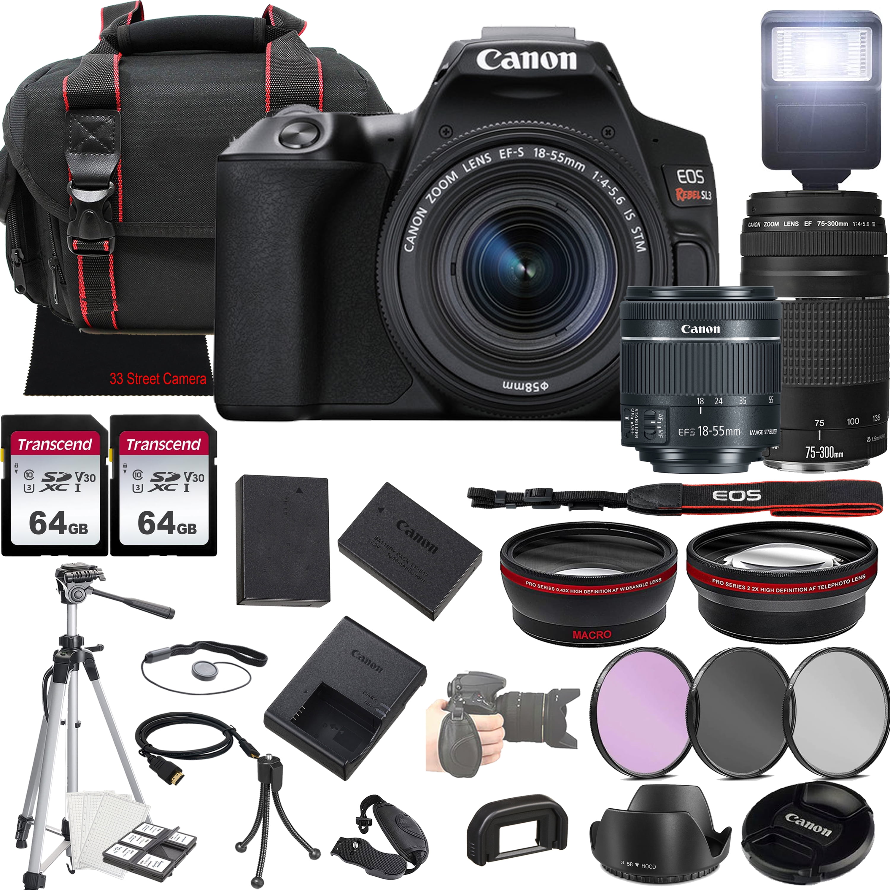 Canon EOS Rebel SL3 DSLR Camera Kit w/EF-S 18-55mm + EF 75-300mm Lenses ...