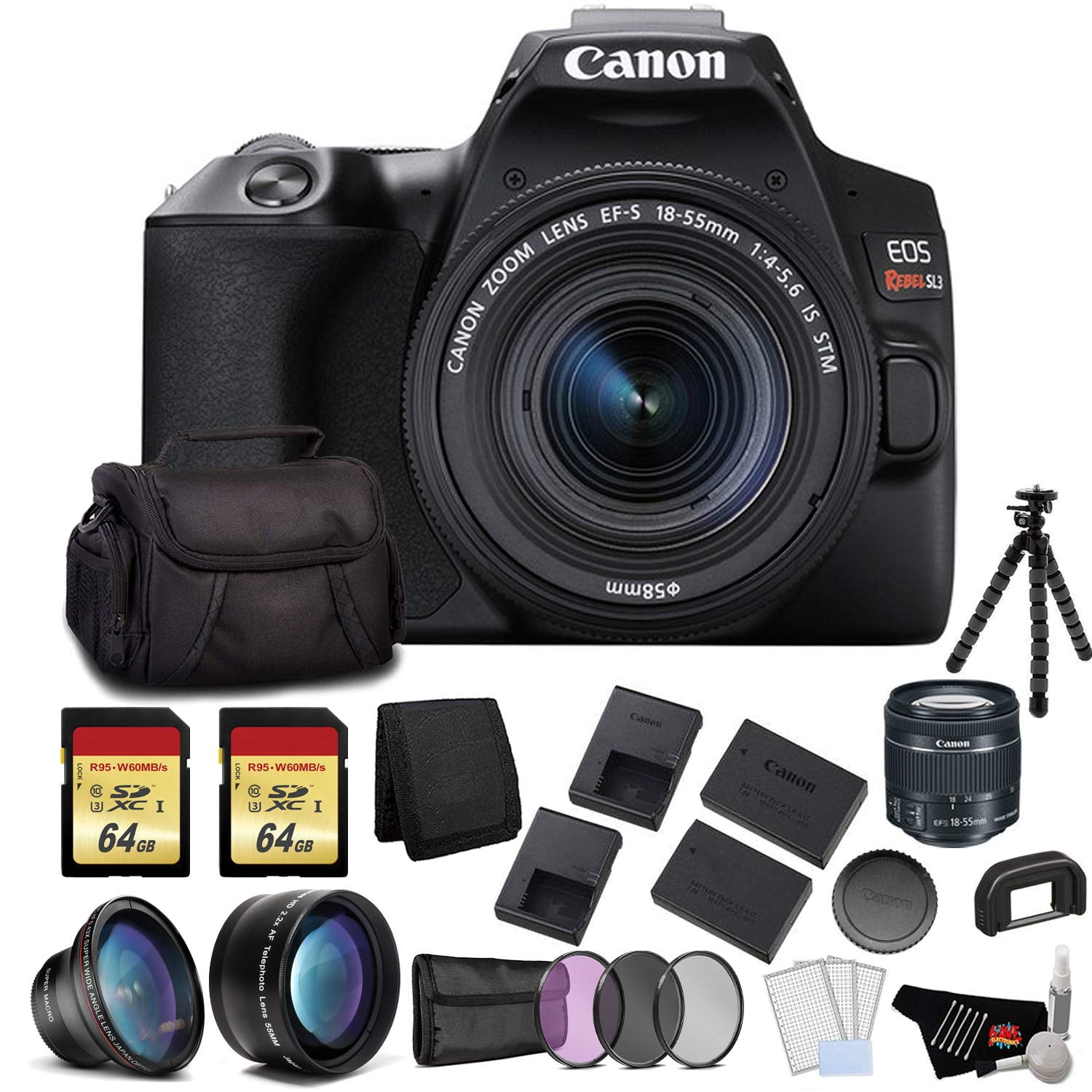 Canon EOS Rebel SL3 DSLR Camera with 18-55mm Lens (Black) Master Bundle ...