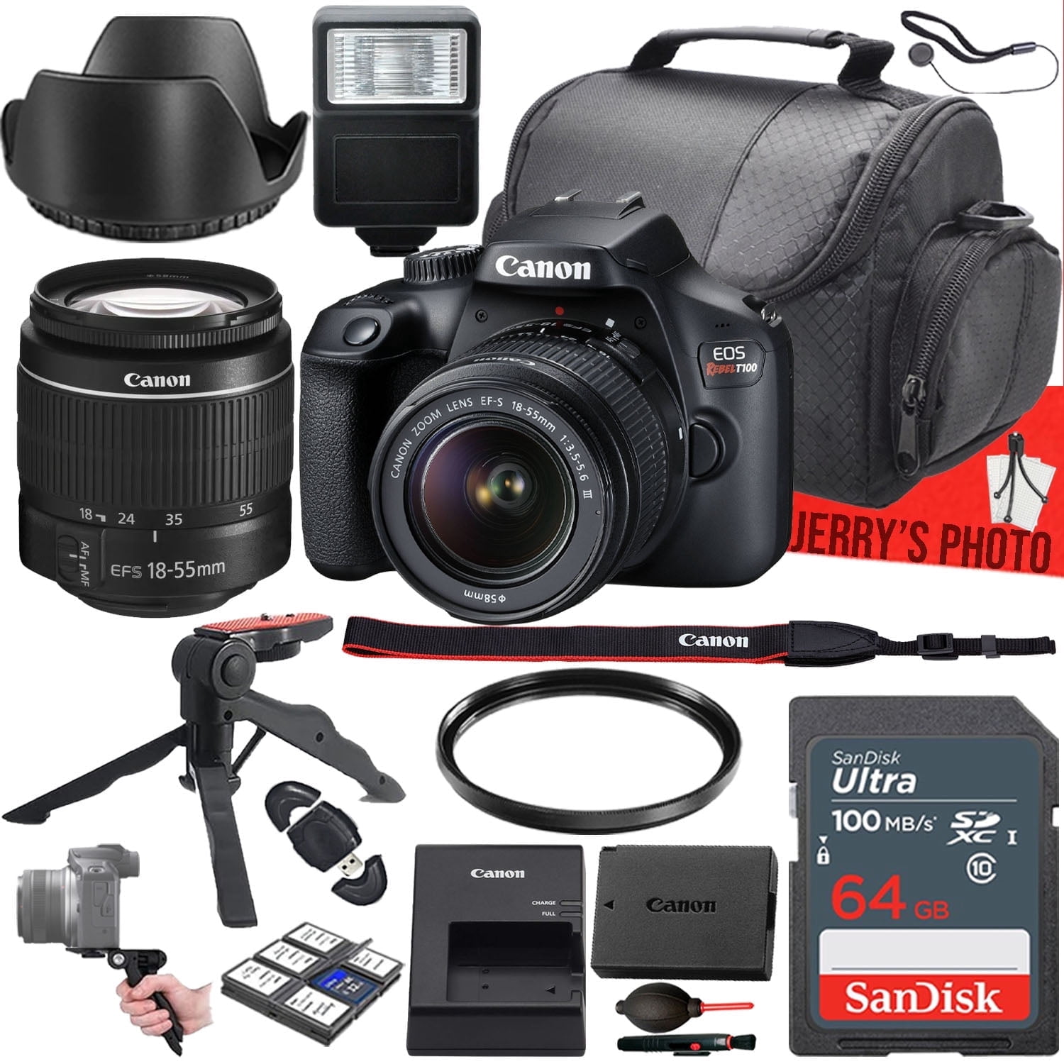 Canon EOS Rebel T100 (4000D) DSLR Camera with Canon EF-S 18-55mm f/3.5 ...