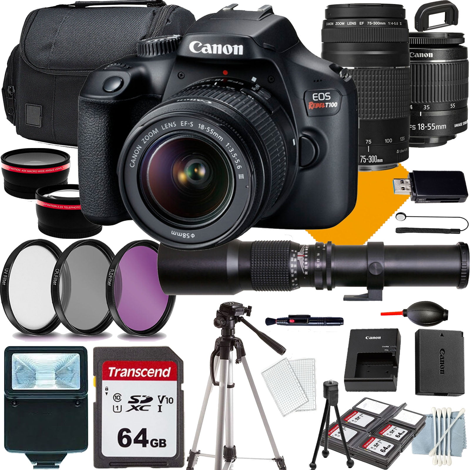 Canon EOS Rebel T100 Camera with 18-55mm+Canon EF 75-300mm f/4-5.6 III ...