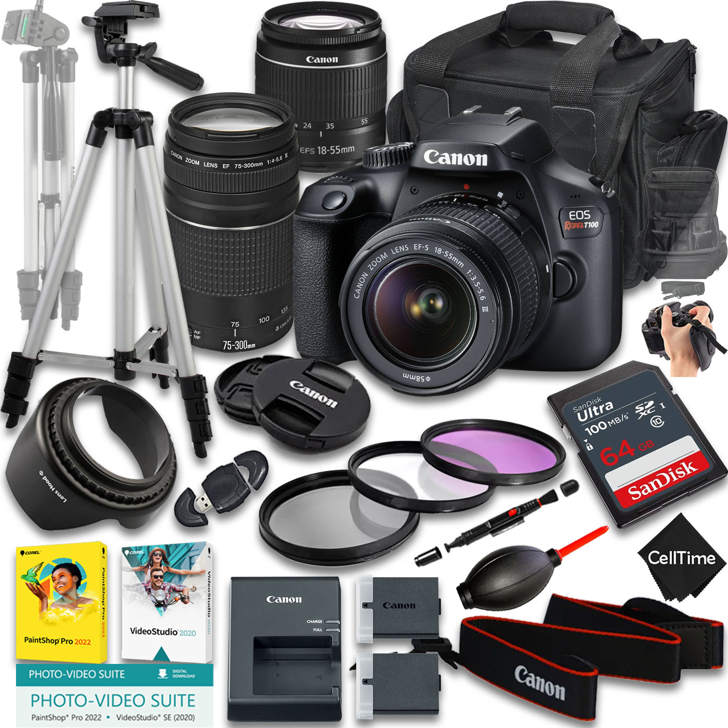 Canon EOS Rebel T100 DSLR Camera with EF-S 18-55mm f/3.5-5.6 III And EF ...