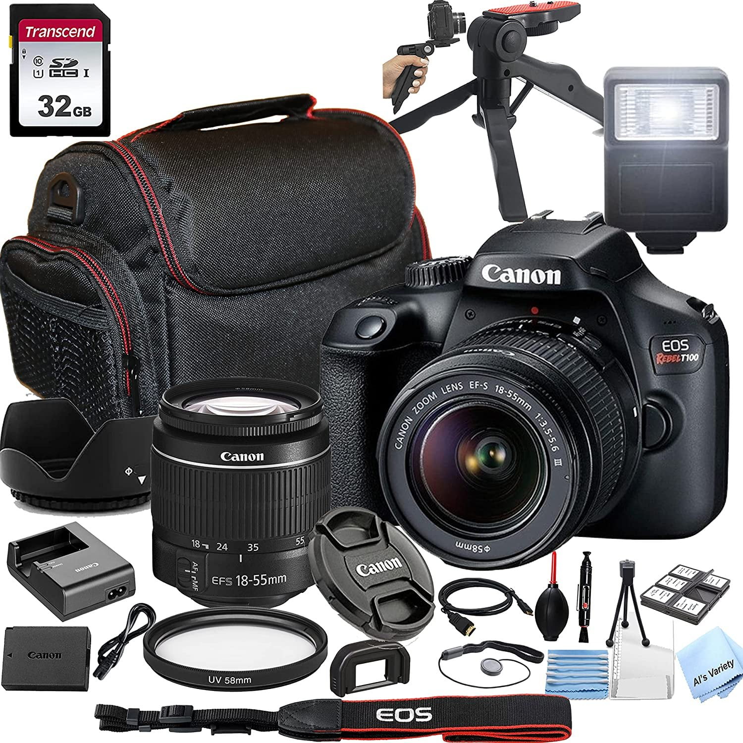 Canon EOS Rebel T100 DSLR Camera Set, 18-55mm Zoom Lens, 32GB Memory ...