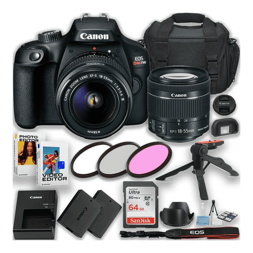 Canon EOS Rebel T100 DSLR Camera with Canon EF-S 18-55mm Lens + 64GB Memory Card + Tripod ...