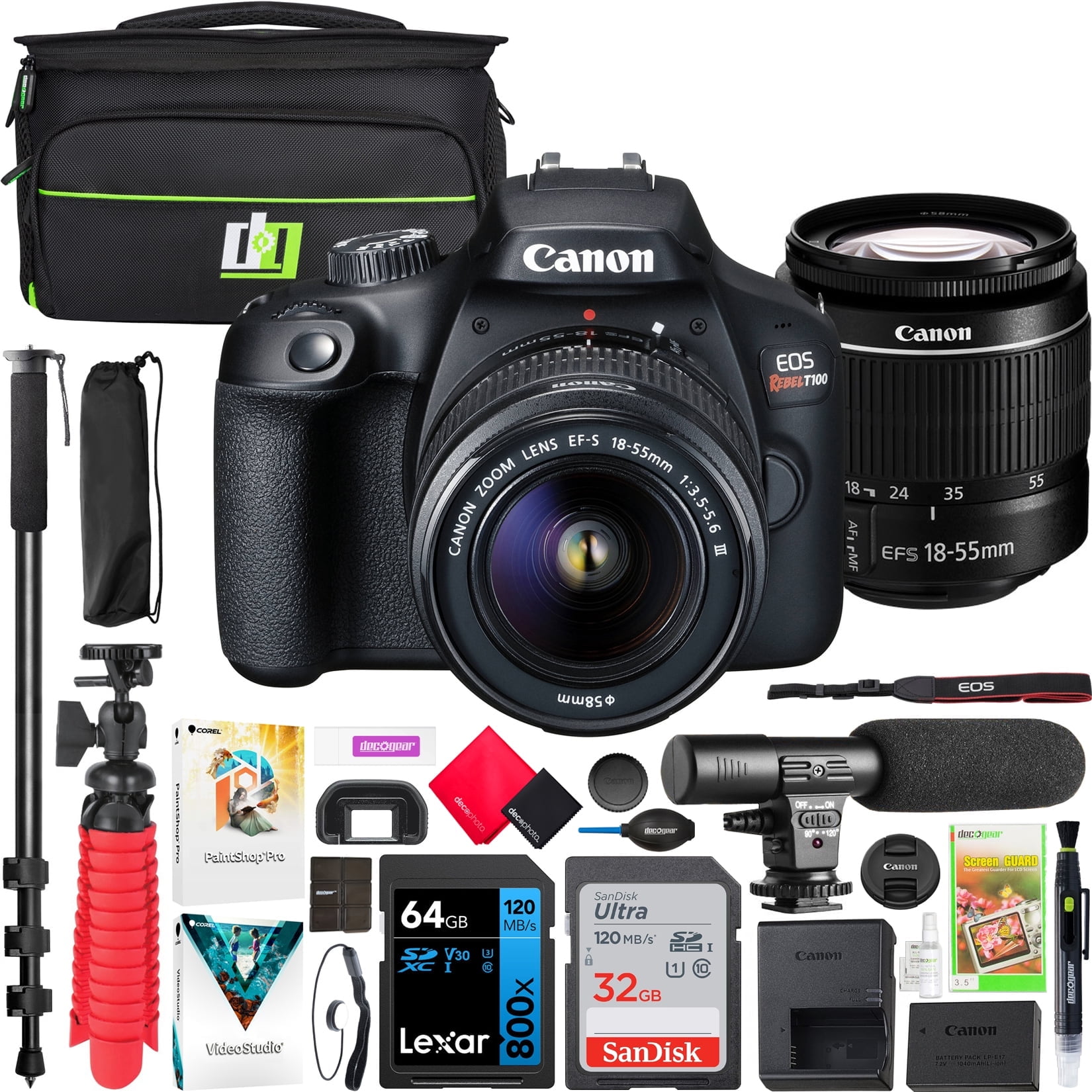 Canon EOS Rebel T100 DSLR Camera with EF-S 18-55mm Lens and Accessories ...