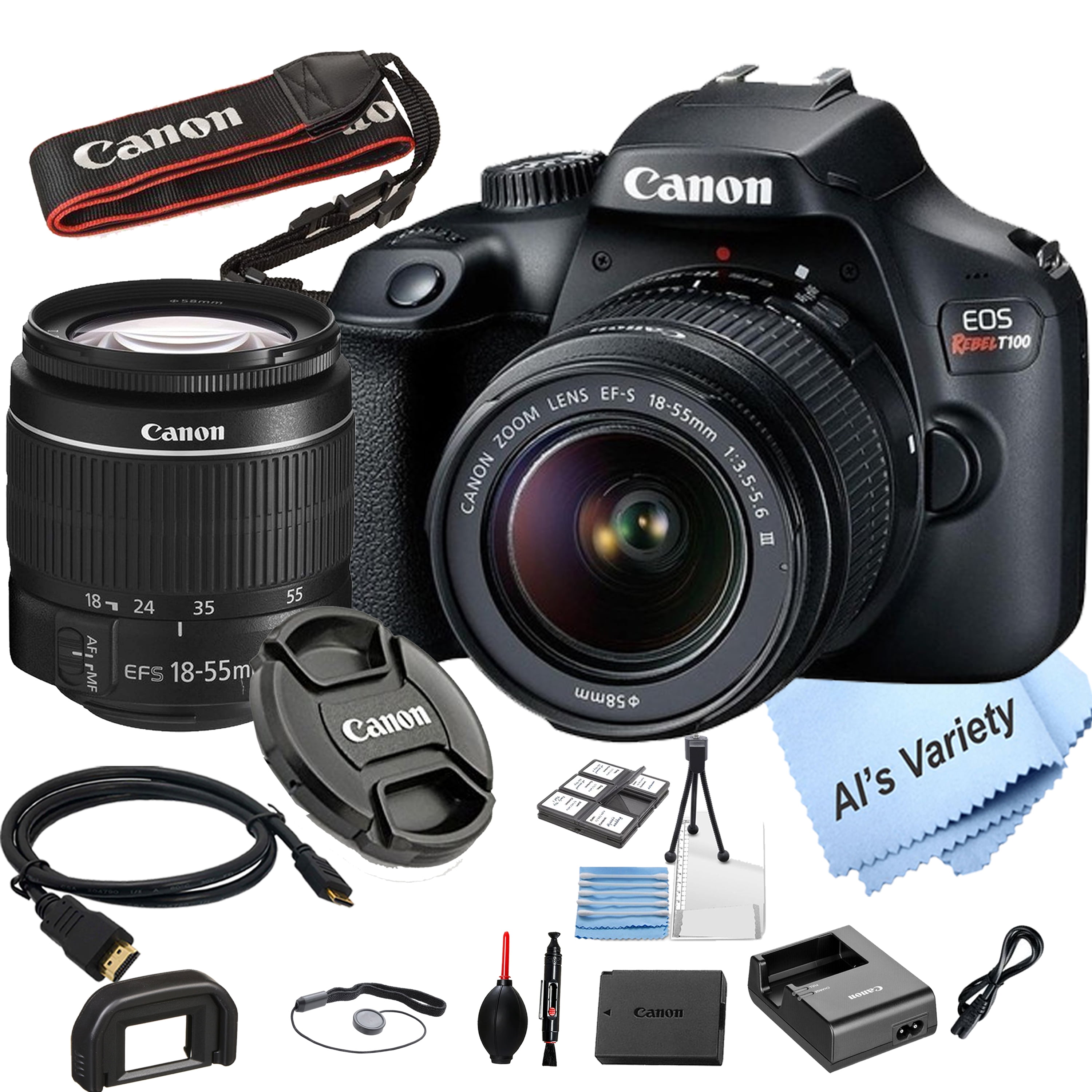 Canon EOS Rebel T100 DSLR Camera Bundle with 18-55mm f/3.5-5.6 Zoom Lens, 18.0 Megapixels, 9 ...