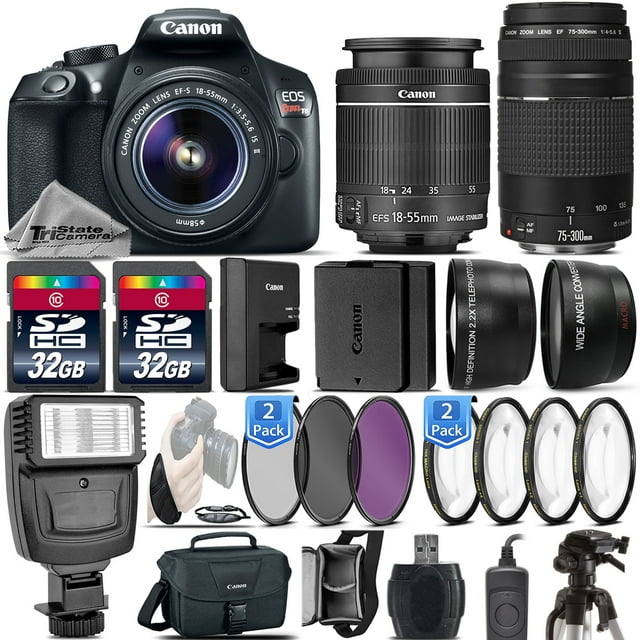 Canon EOS Rebel T6 / 1300D DSLR Camera + 18-55mm IS+ 75-300 III -64GB Kit Bundle - Walmart.com