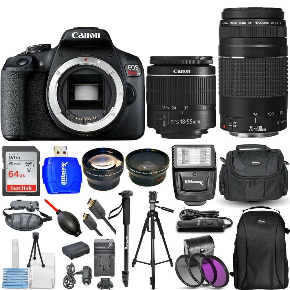Canon EOS Rebel T7 4 Lenses 18-55mm + 75-300mm + 64GB - Top Value ...
