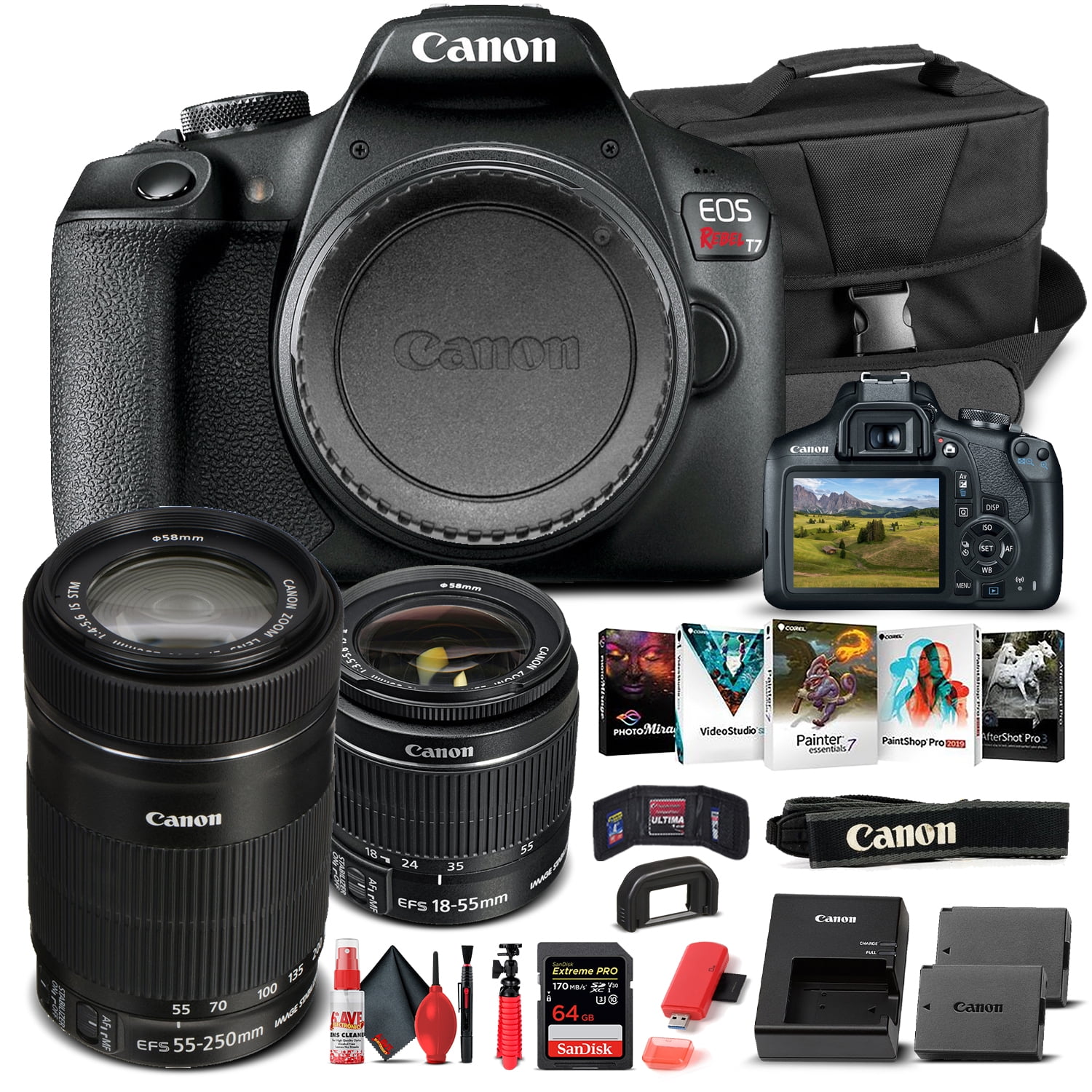 Canon EOS Rebel T7 Camera W/ 18-55mm and EF-S 55-250mm Lens - Basic ...