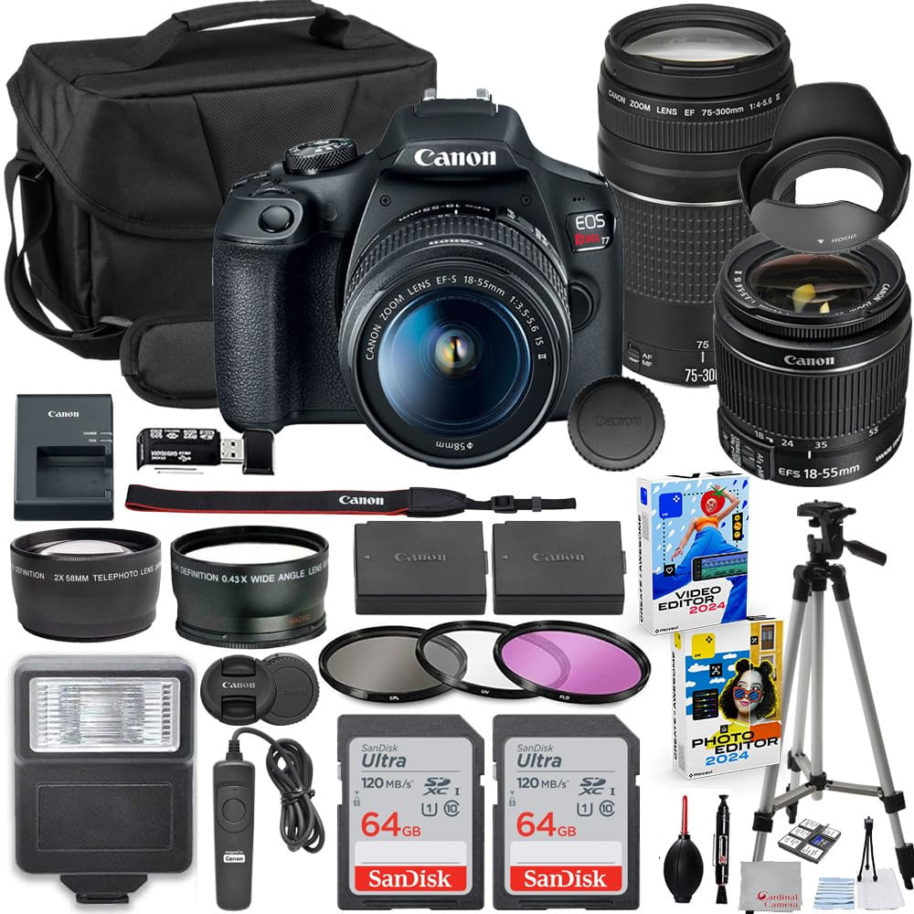 Canon EOS Rebel T7 DSLR Camera with 18-55mm & 75-300mm Lens Bundle with Extra Canon Battery + 2X ...