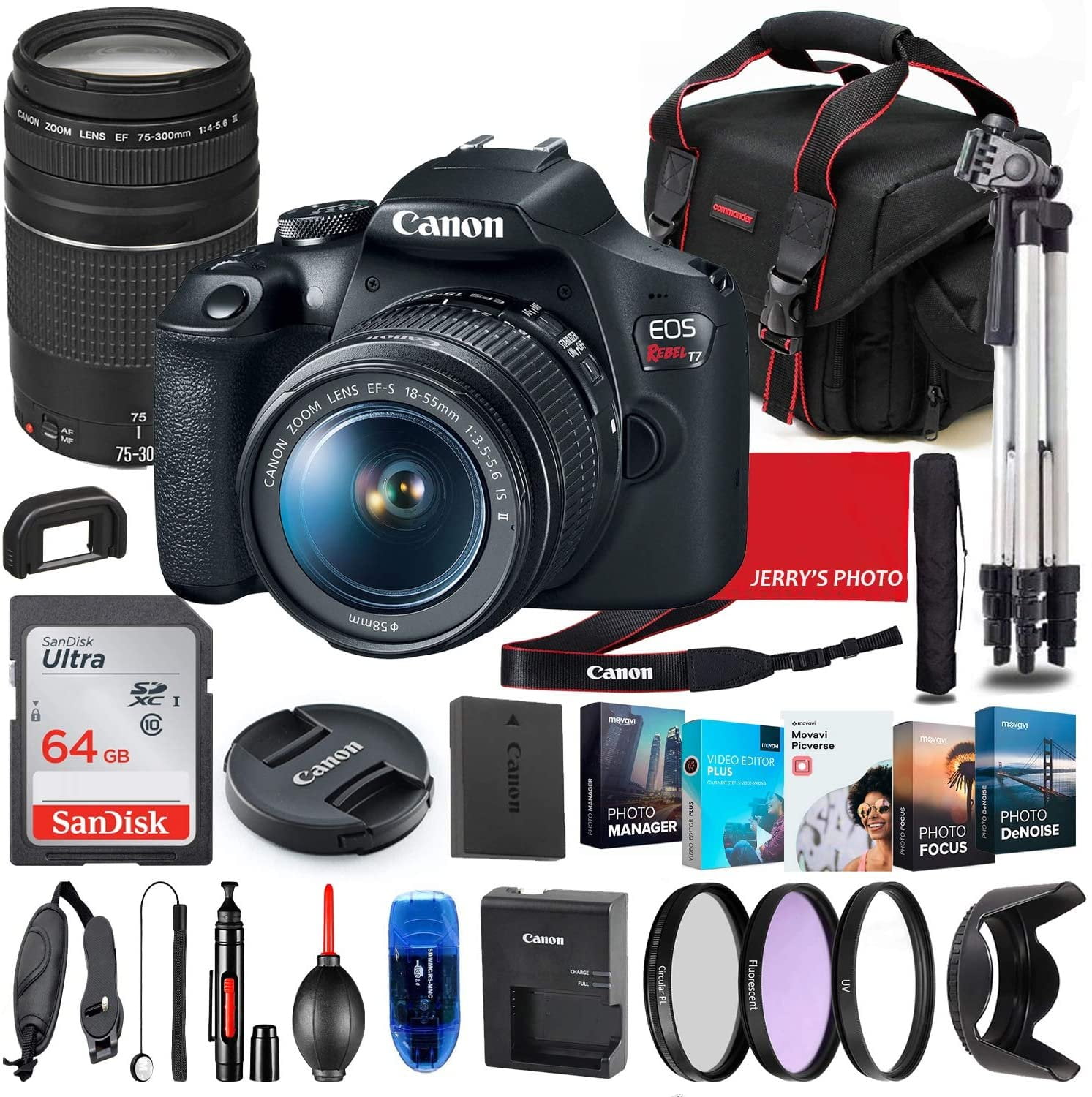 "Canon EOS Rebel T7 DSLR Camera Bundle, New, with 18-55mm & 75-300mm Lens, 64GB Memory, Filters ...