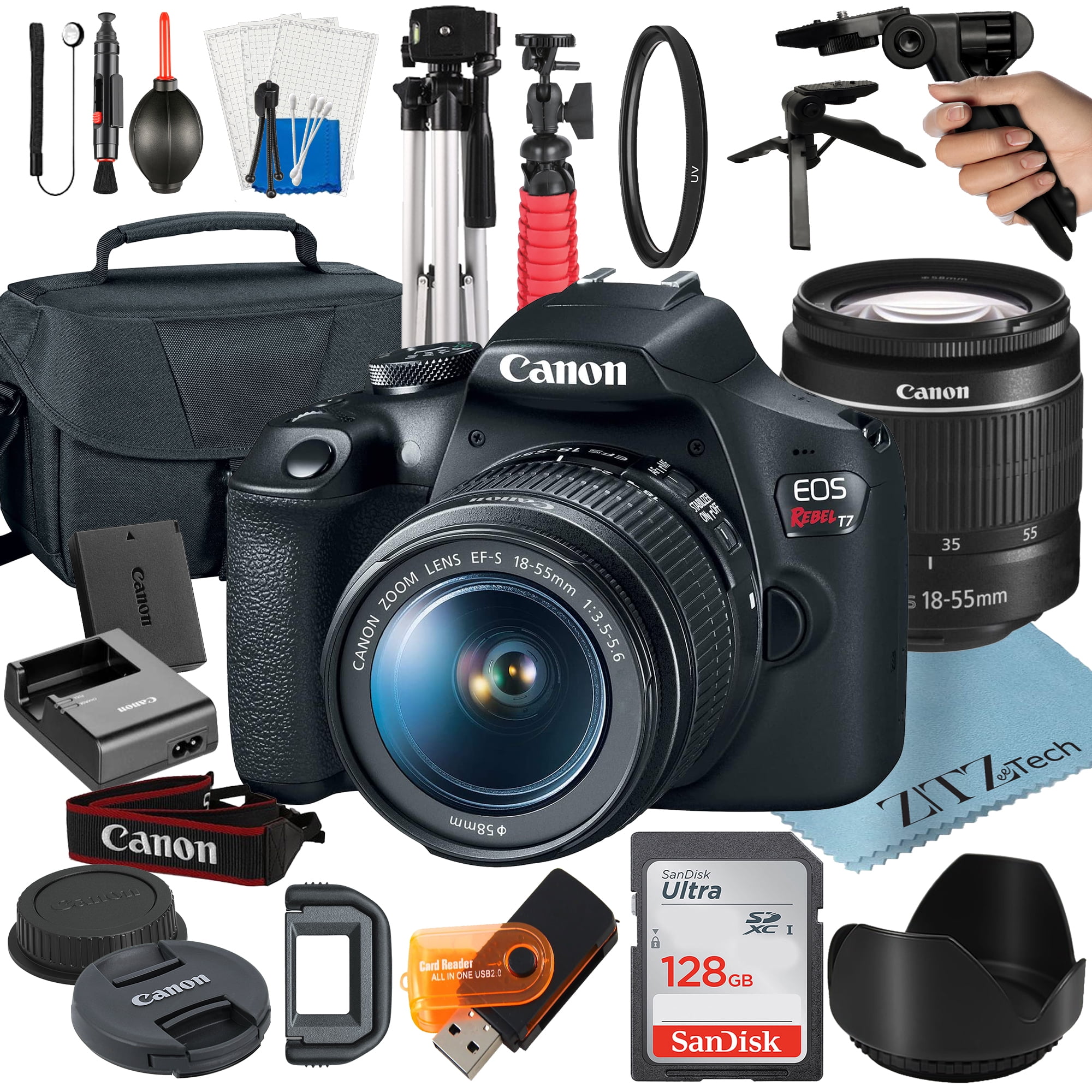 Canon EOS Rebel T7 DSLR Camera Bundle with 18-55mm Zoom Lens + 128GB ...