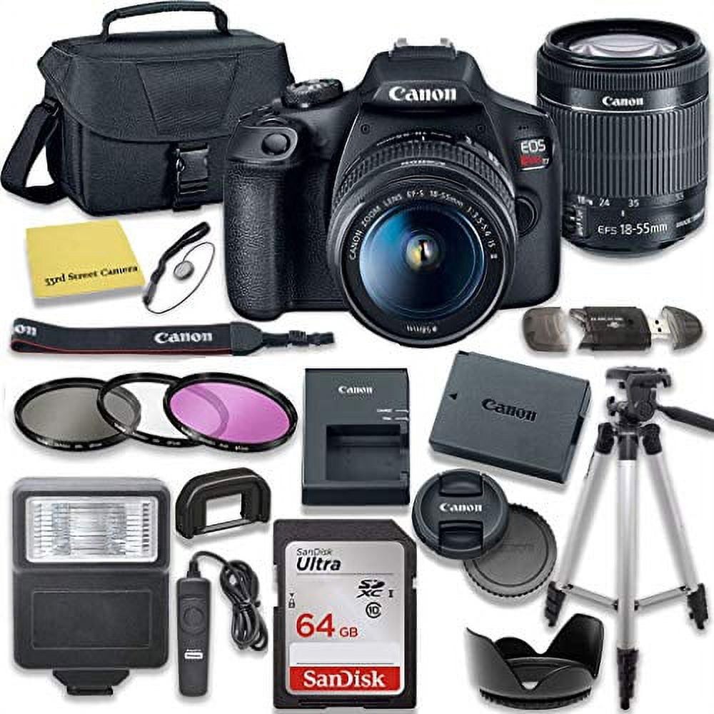 Canon EOS Rebel T7 DSLR Camera with EF-S 18-55mm Lens, 64GB Memory Card ...