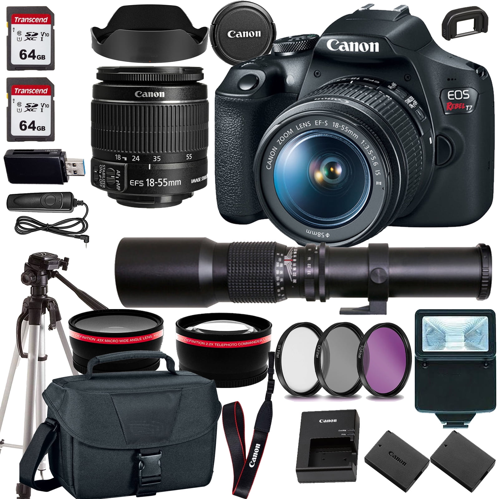 Canon EOS Rebel T7 DSLR Camera Body Bundle with 18-55mm and 500mm Lens ...