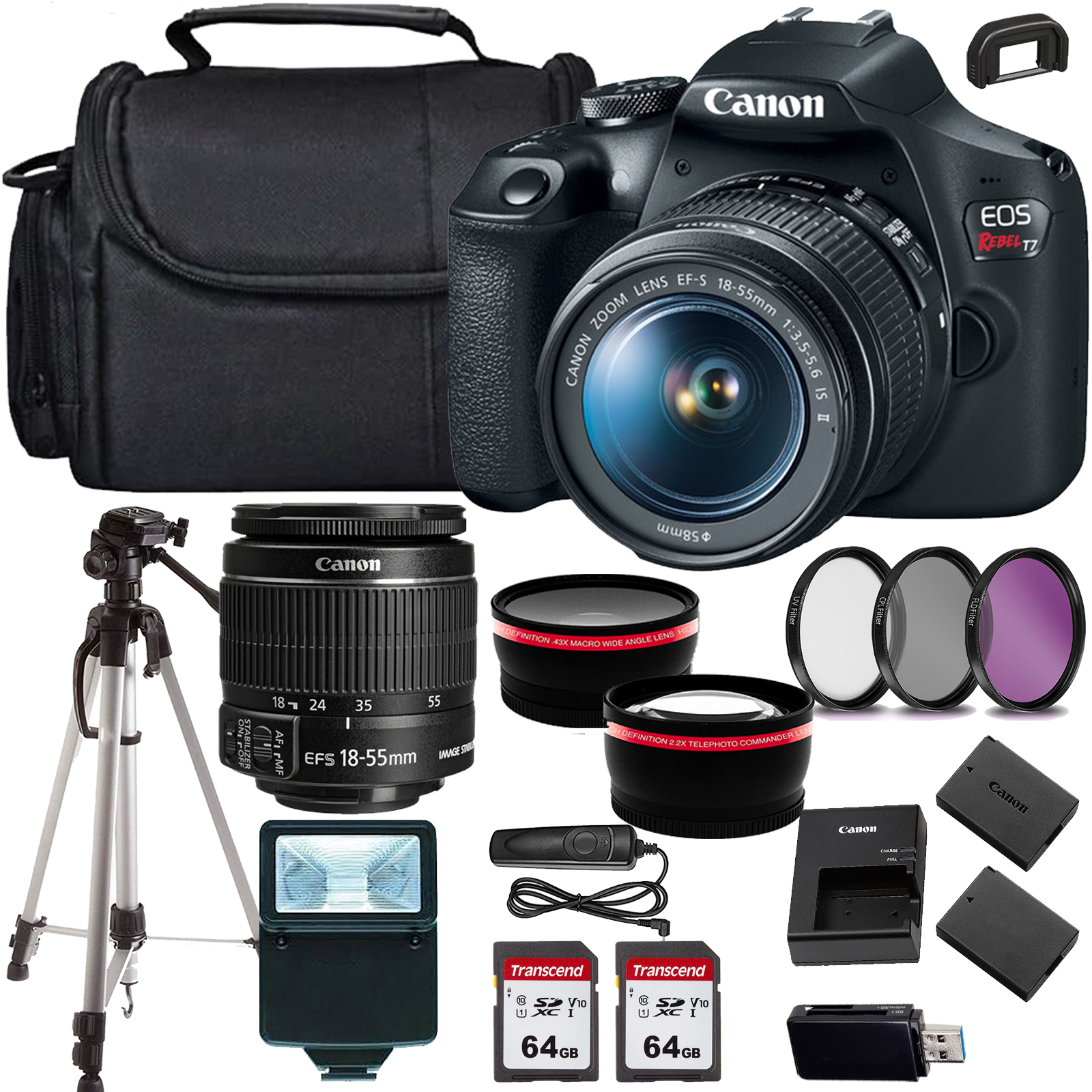 Canon EOS Rebel T7 DSLR Camera Bundle with Canon EF-S 18-55mm f/3.5-5.6 ...