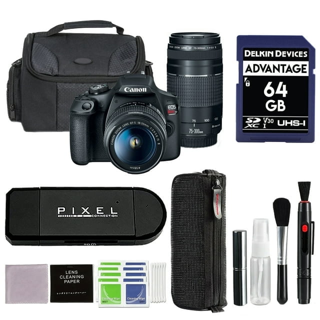 Canon EOS Rebel T7 DSLR Camera with 18-55mm and 75-300mm Lenses + 64GB ...
