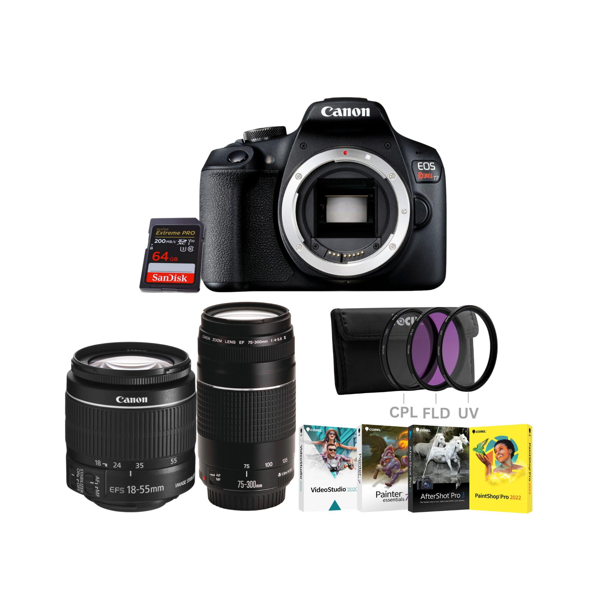 Canon EOS Rebel T7 DSLR W/ 18-55mm and EF 75-300mm Premier Bundle - Walmart.com
