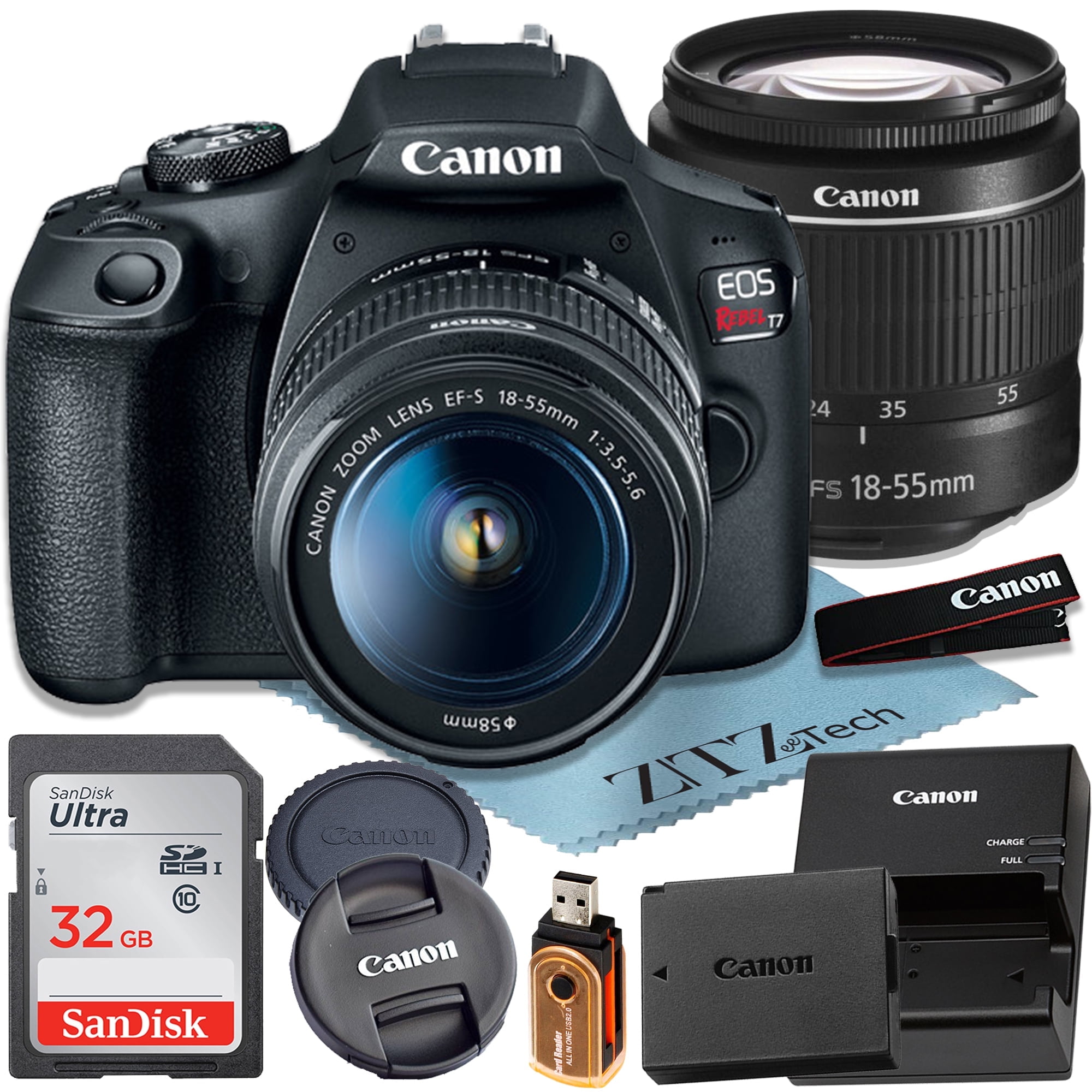 Canon EOS Rebel T7 Digital SLR Camera 24.1MP with EF-S 18-55mm Lens + SanDisk 32GB Memory Card ...