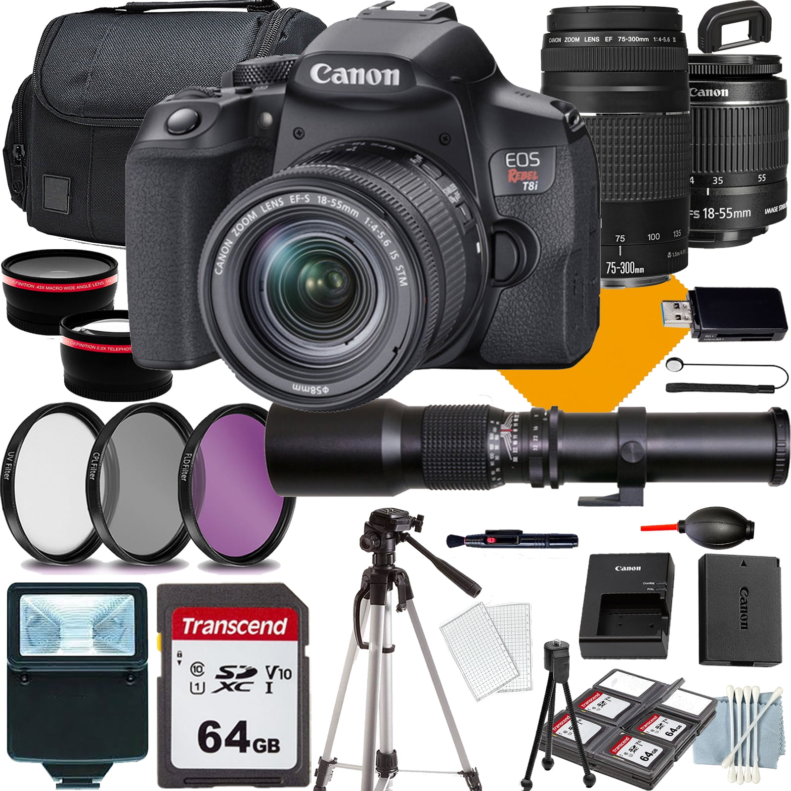 Canon EOS Rebel T8i Camera with 18-55mm+Canon EF 75-300mm f/4-5.6 III ...